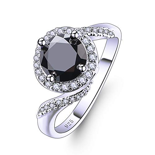 Psiroy 925 Sterling Silver Plated Simulated Black Spinel Bypass Band Halo Engagement Ring Size 12