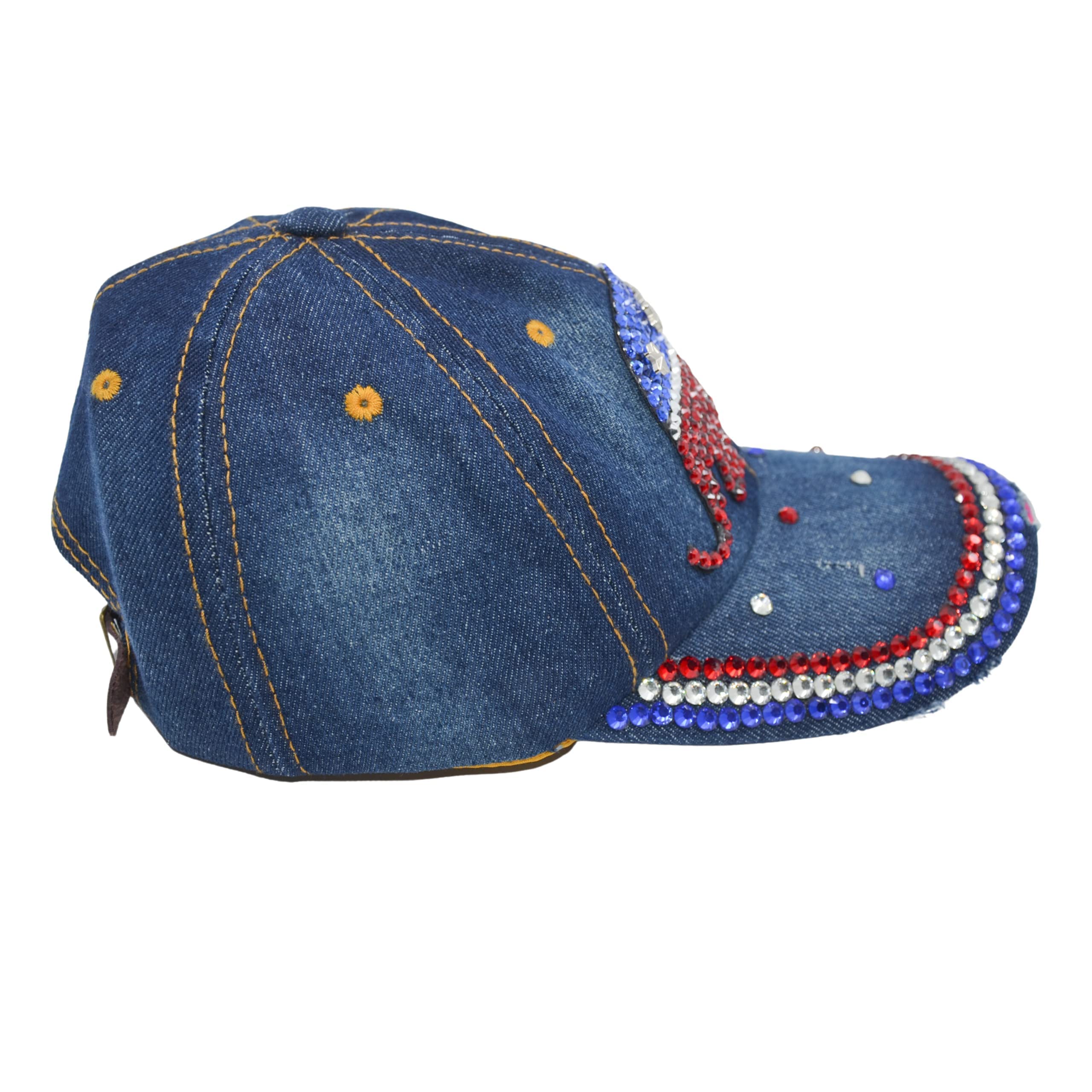 Popfizzy Bling Republican Hat for Women, Rhinestone Republican Elephant Baseball Caps, RWB USA Distressed Denim Hat, Republican Gifts for Women