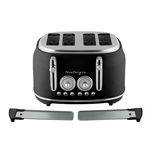 Nostalgia Classic 4-Slice Wide Slot Toaster, Retro Vintage Design With Six Toasting Settings & Removable Crumb Tray, Black