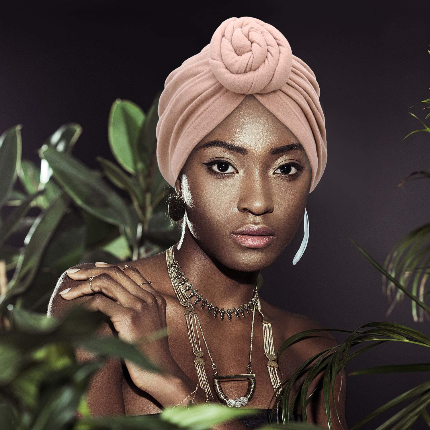 SATINIOR 3 Pieces African Turban for Women Knot Pre-Tied Bonnet Beanie Cap Headwrap (Black, Blue, Khaki)