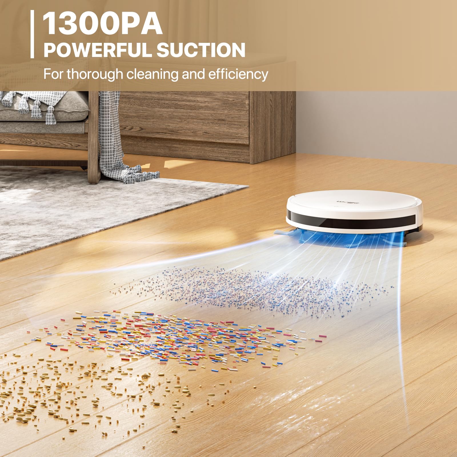 mollie Robot Vacuum Cleaner, Tangle-Free Suction, Auto Self-Charging Robotic Vacuum Cleaner Ideal for Low Carpet Pet Hair Hard Floors, White
