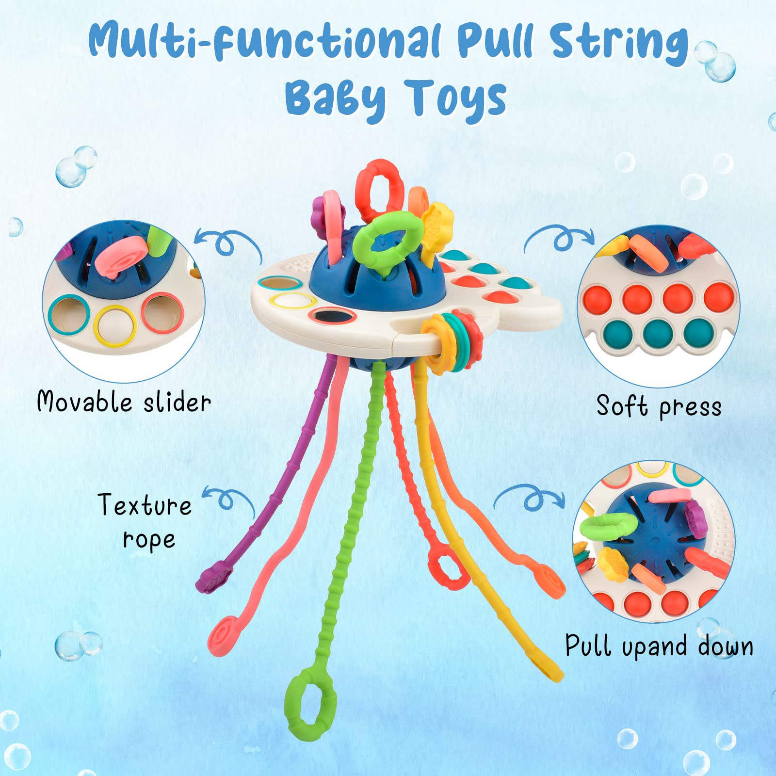 Yrissmiss Baby Sensory Toys Montessori Pull String Toys for Toddlers 1-3, Food Grade TPE Travel Toys for Babies, Activity Developmental Pulling Teething Toy