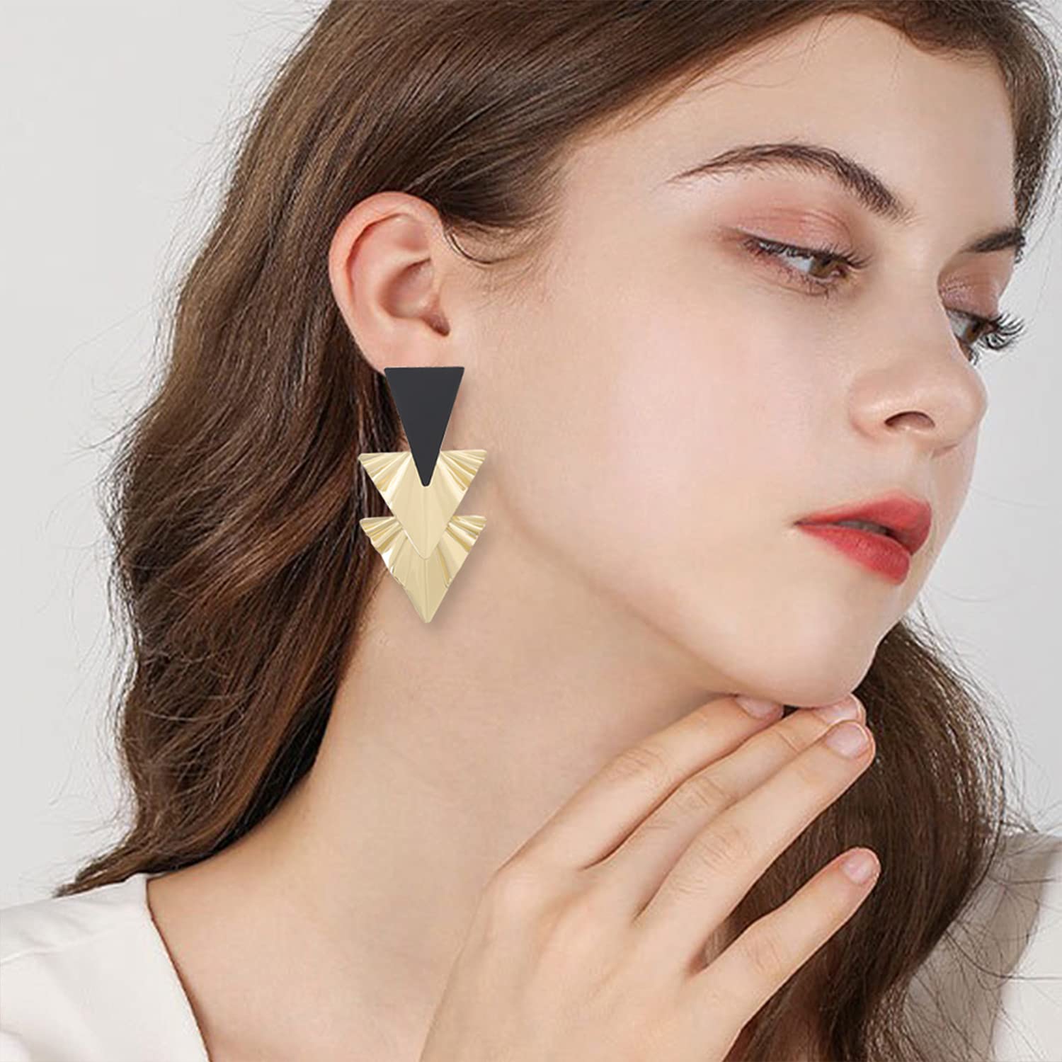 TIANBANGSHI Triangle Statement Drop Dangle Earrings Gold Thin Wire Irregular Geometric Earrings square Earrings For Women Fashion Jewelry Gifts (Gold-1)