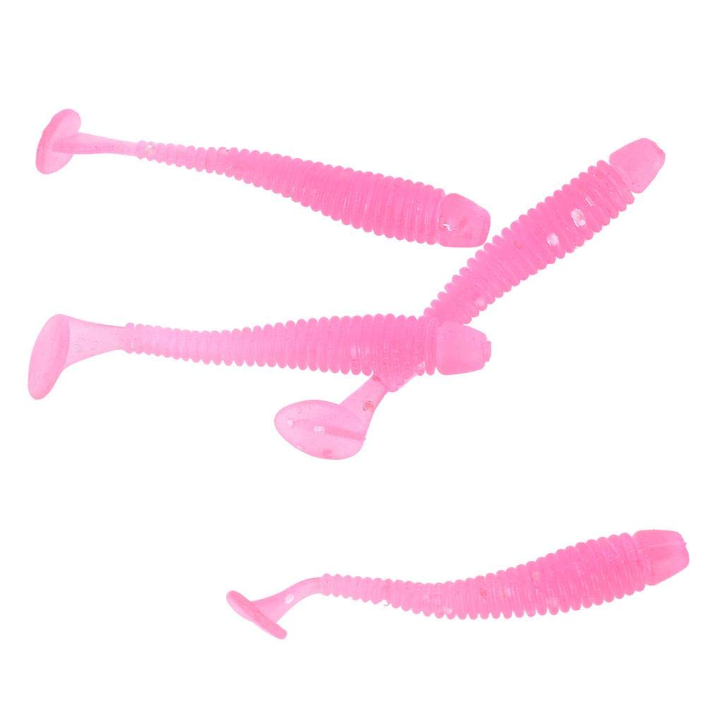 Summer Enjoyment Meiyya Lures Baits, 50PCS 5cm Soft Plastic Fishing Lures T-Tail Grub Worm Baits Fish Tackle Accessory(Pink)