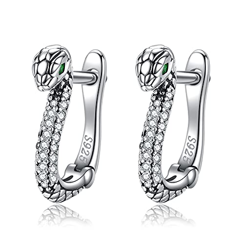Snake Earrings Sterling Silver Huggie Hoop Earrings Dainty Green Snake Earrings Christmas Jewelry Gifts for Women