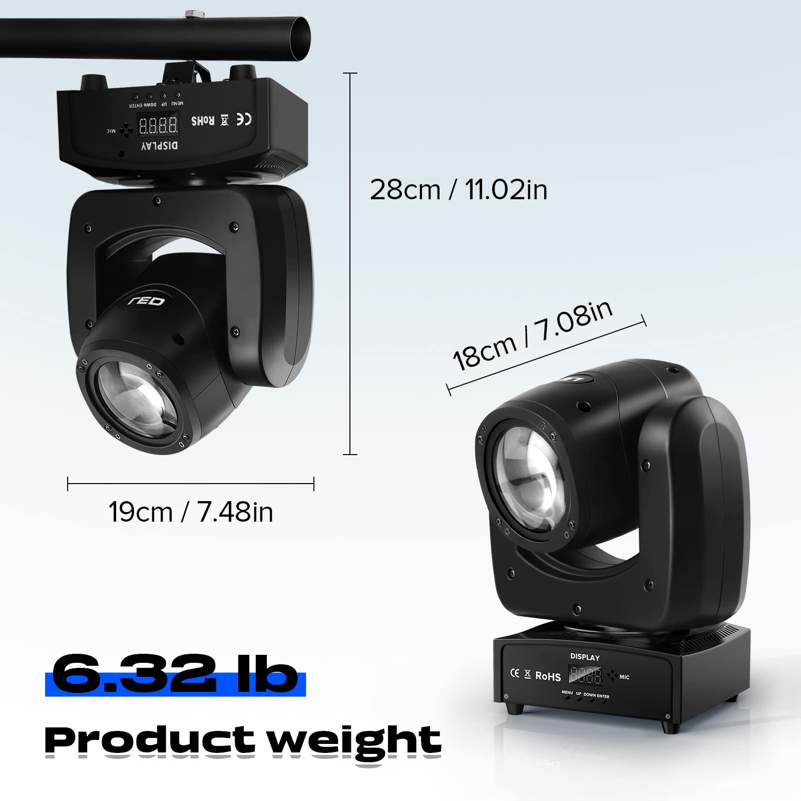 U`King 60W Moving Head Light DJ Lights RGBW LED Spotlight with Sound Activated and DMX Controller for Wedding Parties Church Live Show Disco Bars Stage Lighting