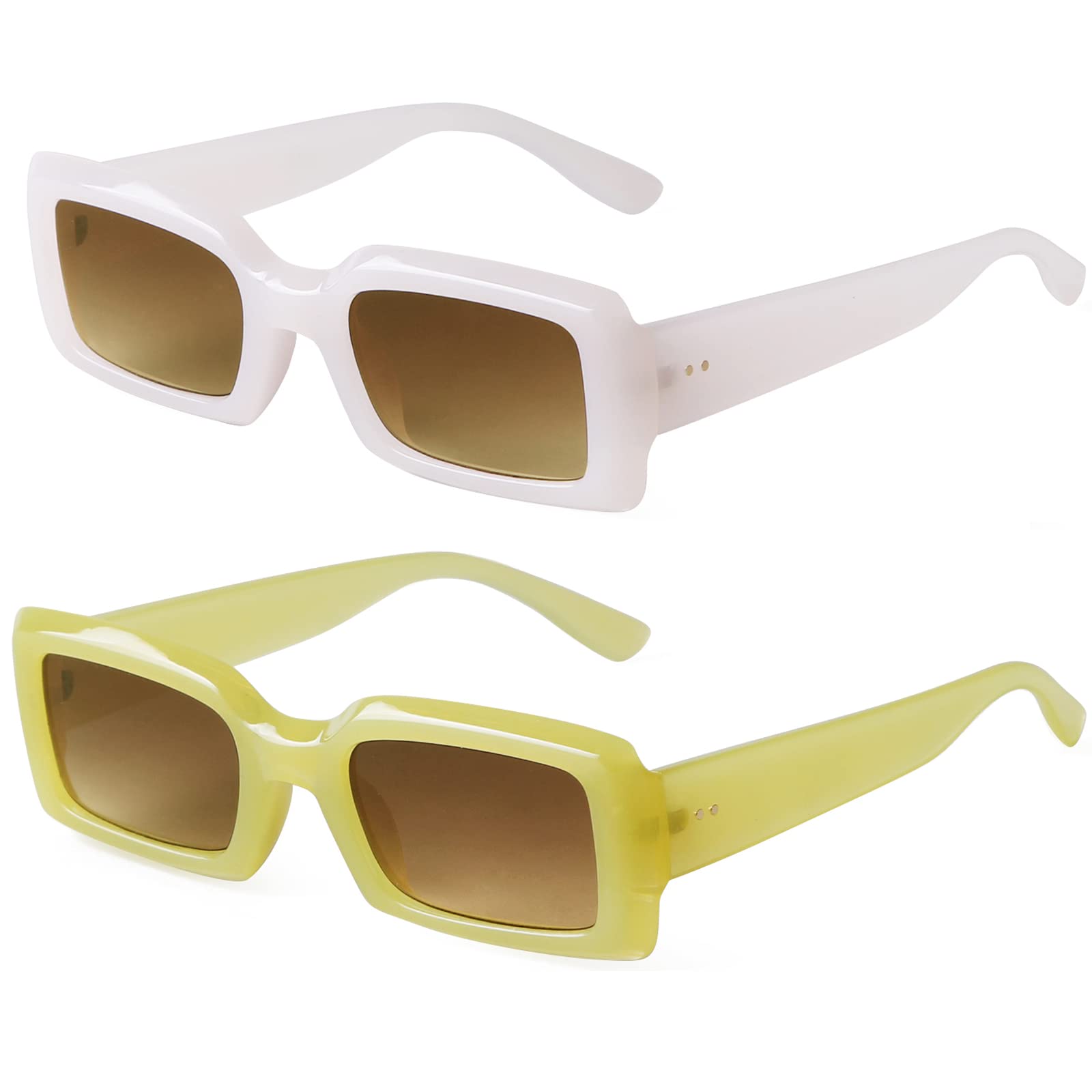 SDINM Vintage Rectangle Sunglasses for Women Men Chunky Frame Square Glasses Retro 90’s Nude Sunglasses