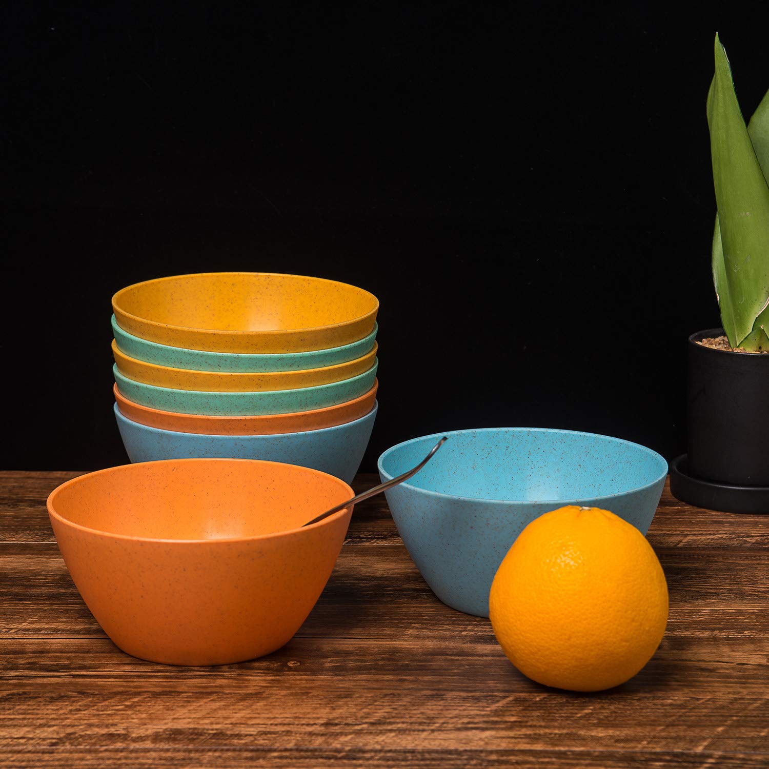 Yalin Wheat Straw Lightweight PP Bowls,28 OZ Unbreakable Cereal Bowls,for Rice and Soup,Dishwasher and Microwave Safe(Multi Color) (Set of 8)