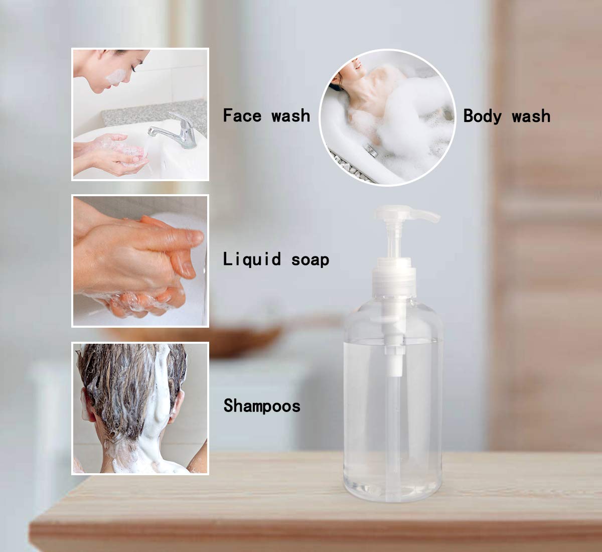 Pump Bottle, Dedoot 2 Pack Clear Empty Plastic Bottles with Pump 10oz Pump Bottle Dispenser for Shampoo, Lotion and Wash Soap