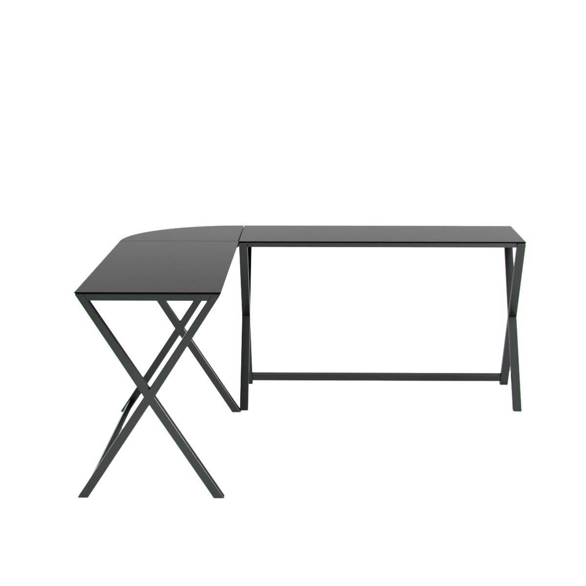 Ryan Rove Keeling X Glass Large Modern L-Shaped Desk Corner Computer Office Desk for Small PC Laptop Study Table Workstation Home Office with Keyboard Shelf - Black Frame, Black Glass
