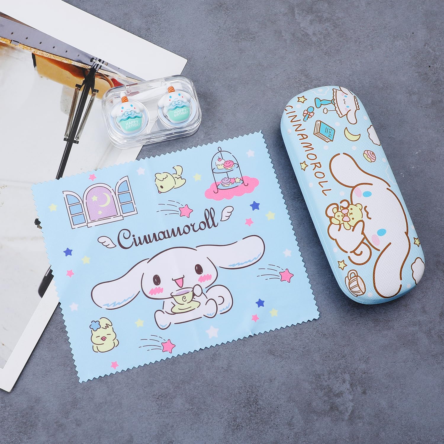 U-CHYTY Pink Kitty Hard Shell Eyeglasses Cases Cartoon Protective Case with Glasses Cloth Storage Box Holder for Women-2