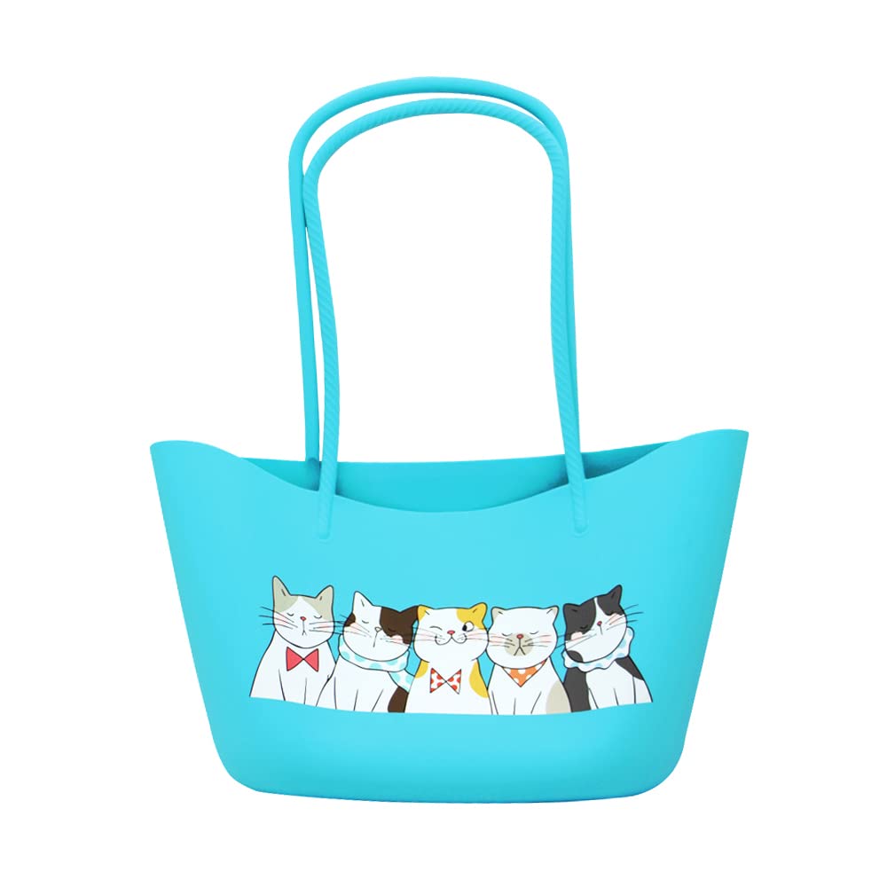 Women's Handbag Foldable Silicone Tote Bag-Silicone Handles-Silicone Beach Handbag for Kids Women Lightweight Tote Bag (Blue)