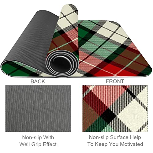 Yoga Mat, Yoga Mats for Home Workout, Workout Mat, Exercise Mats, Pilates Mat, Red Green Pink Plaid Stripes pattern