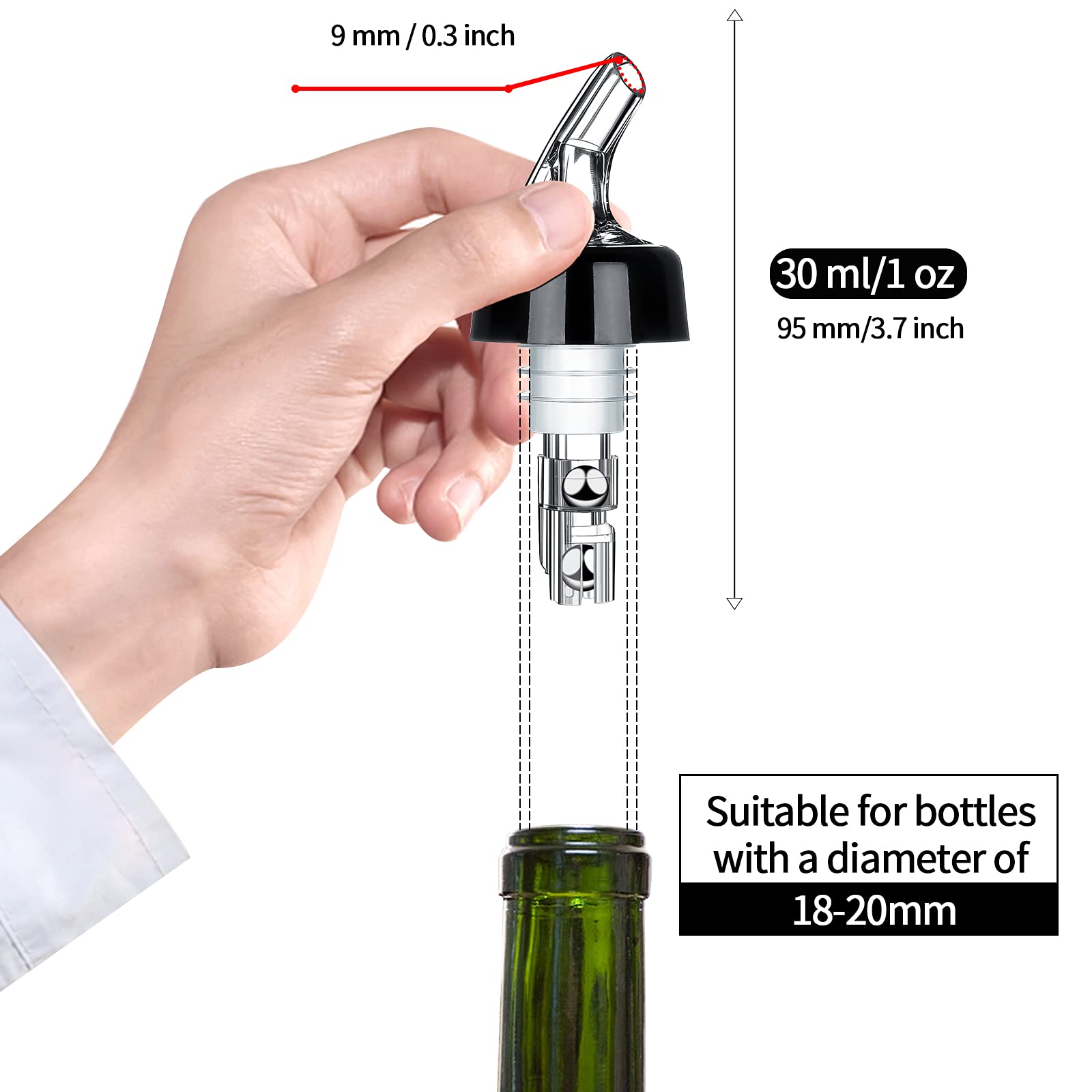 SuproBarware Shot Glass Set of 36 Heavy Base Shot Glass Bulk 2 oz Plus Automatic Measured Bottle Pourer - 1.5oz/45ml
