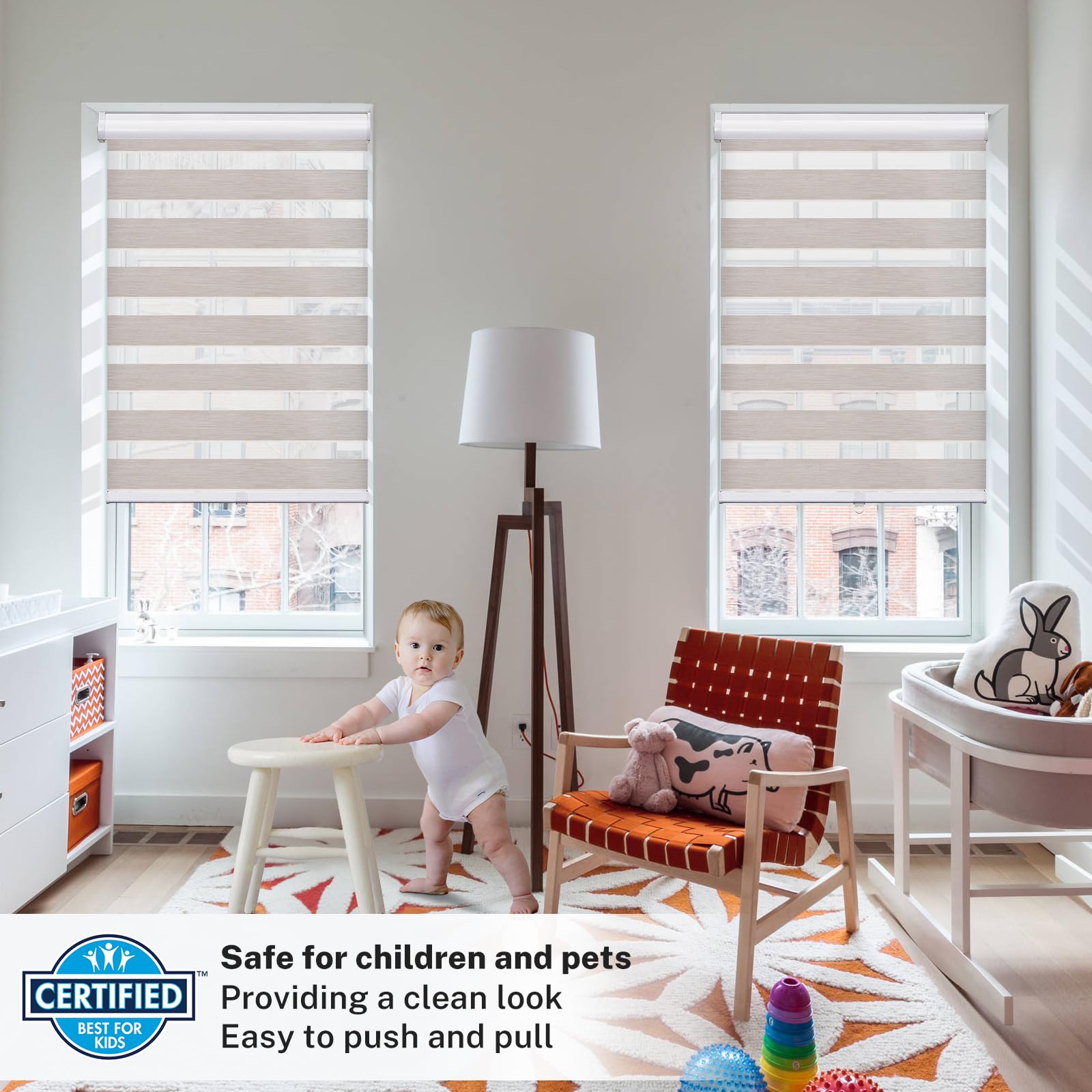 Pasoun Zebra Blinds Cordless Dual layer Window Shades Blackout Roll up Blinds Light Control Day and Night Easy to Install Roller Shades for Home( Autumn,18" W X 48" H )