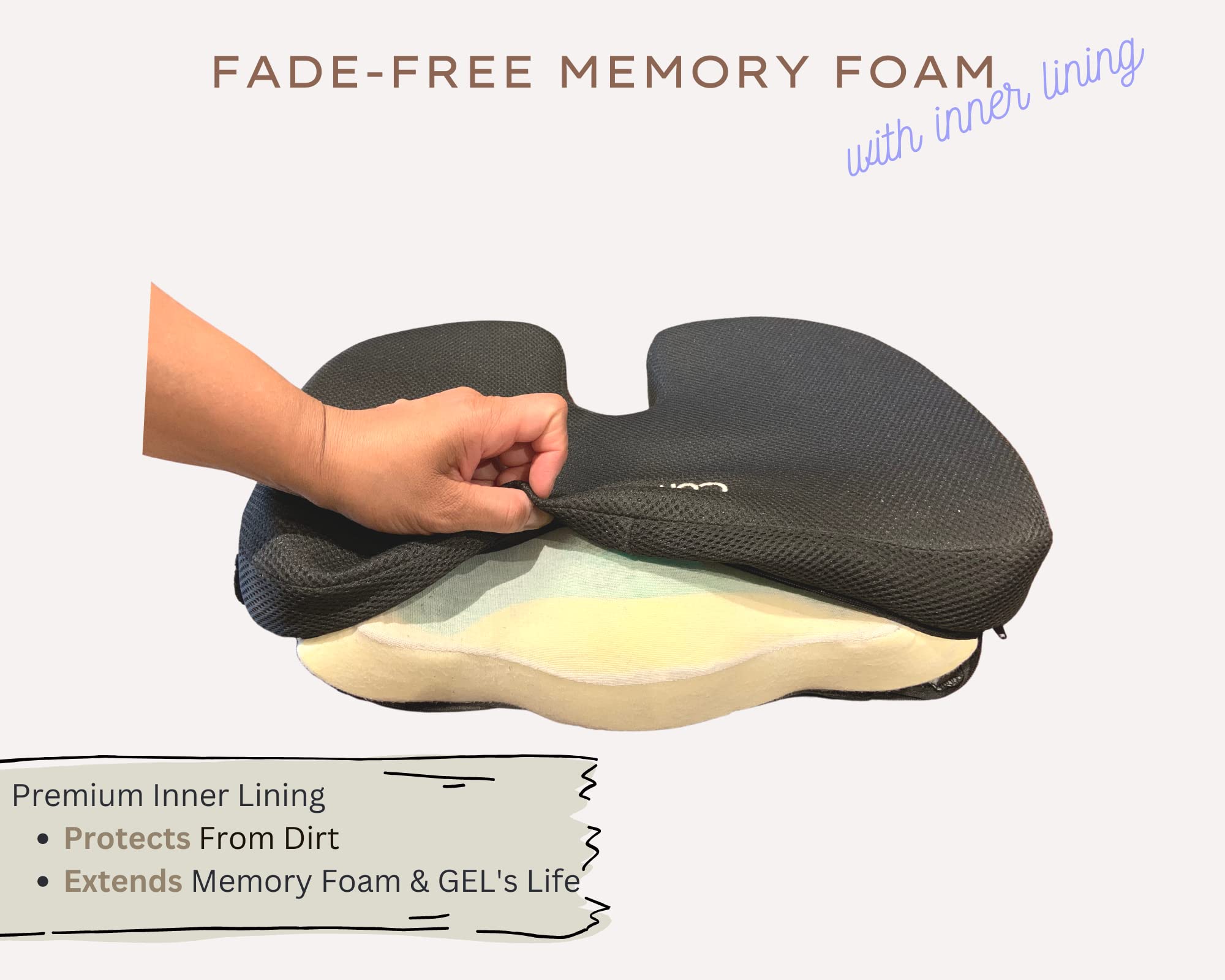 Seat Cushion for Tailbone Pain Relief - Ergonomic Coccyx Pillow for Tailbone Pain - Portable Seat Cushion for Travel, Home, Office, Car Drivers and Computer Desk Chairs