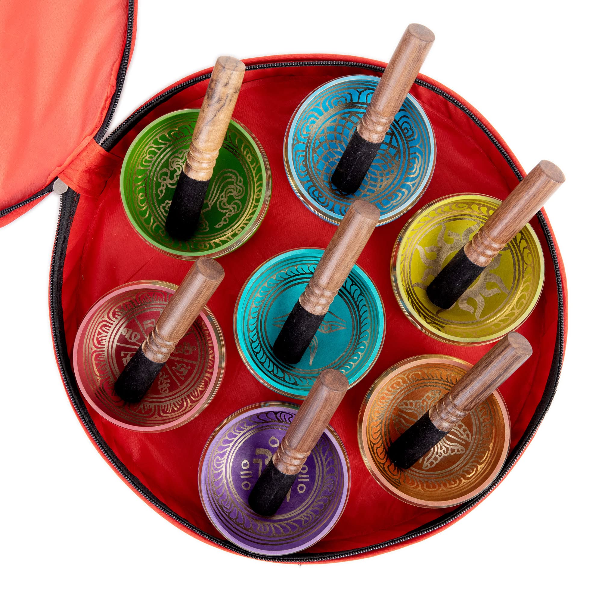 Tibetan Singing Bowls Set Of 7 Chakra Color for Meditation Mindfulness with Carry Box by Himalayan Bazaar
