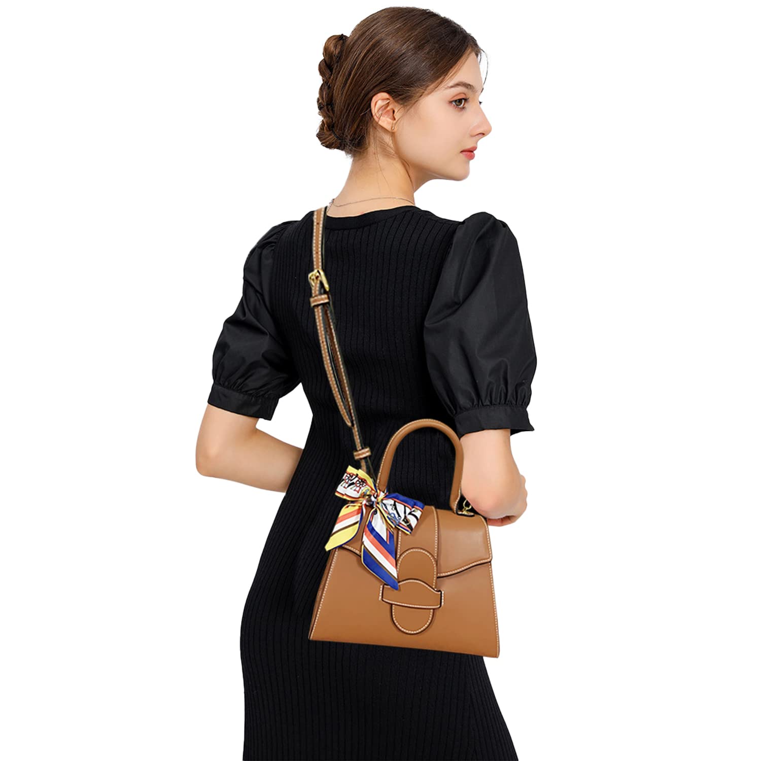 TSAWES Crossbody Shoulder Bags for Women Crocodile Satchel Handbag (Brown)