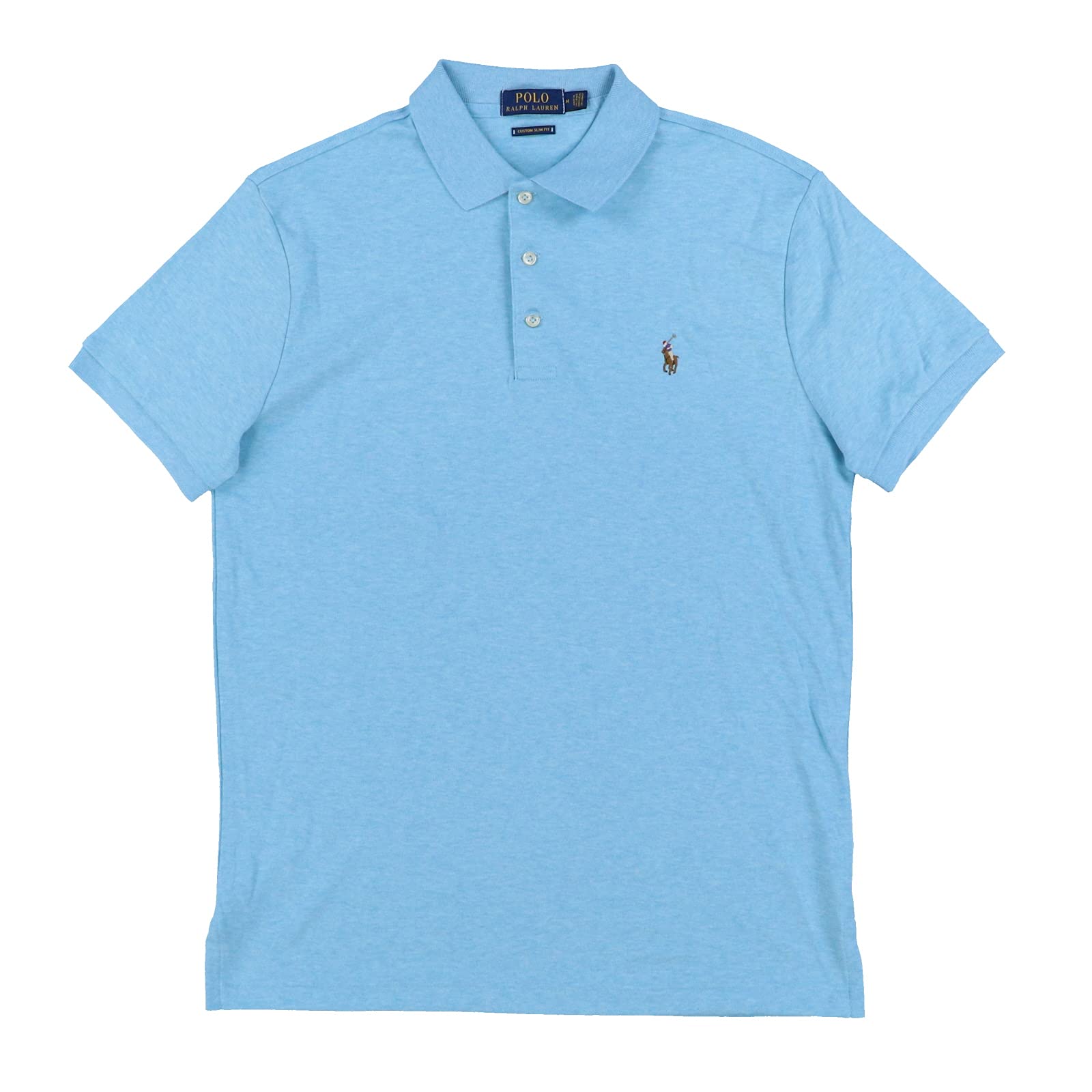 Polo Ralph Lauren Mens Custom Fit Short Sleeves Polo Shirt (Light Blue Heather/Multi Pony, Medium)