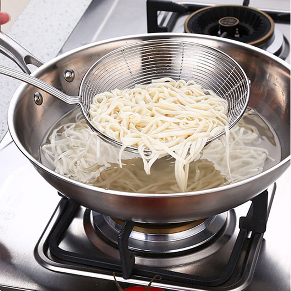 Tenta tenta kitchen Solid Stainless Steel Spider Strainer Skimmer Ladle for Cooking and Frying, Kitchen Utensils Wire Strainer Pasta Strainer Spoon Hot Pot Fat Skimmer Spoon Set of 3