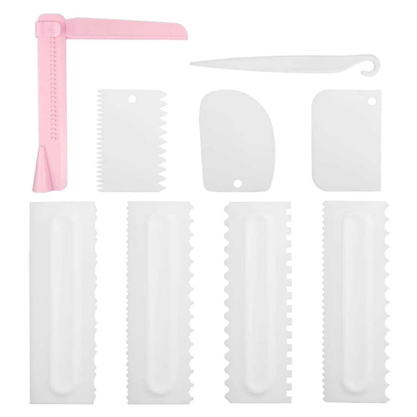 WOVTE 9 Pcs Cake Scraper Set Cake Edge Scraper Cutters with Adjustable Butter Smoother Cream Scraper Tool Cake Decorating Comb Icing Smoother for Cake Cream Baking Decorating