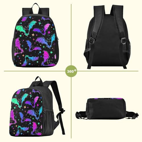 Sletend Toddler Backpack Colorful Bats Waterproof Mini Backpack Boys/Girls Cute Small Backpack Kindergarten Pre School Bags (S)