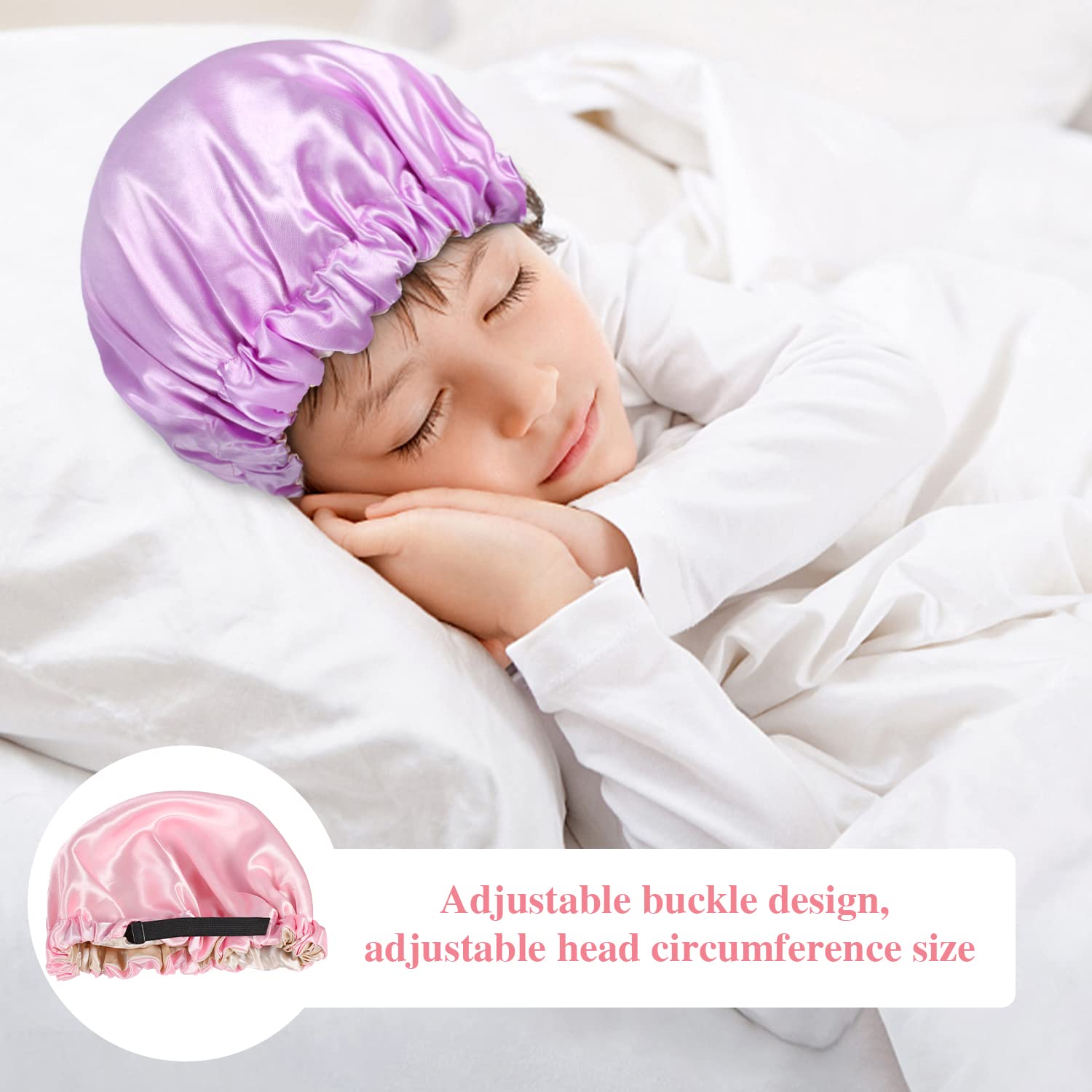 WSICSE 3 Pcs Baby Kids Bonnets, Adjustable Bonnet for Kids Toddler Double Layer Satin Bonnet for Sleeping