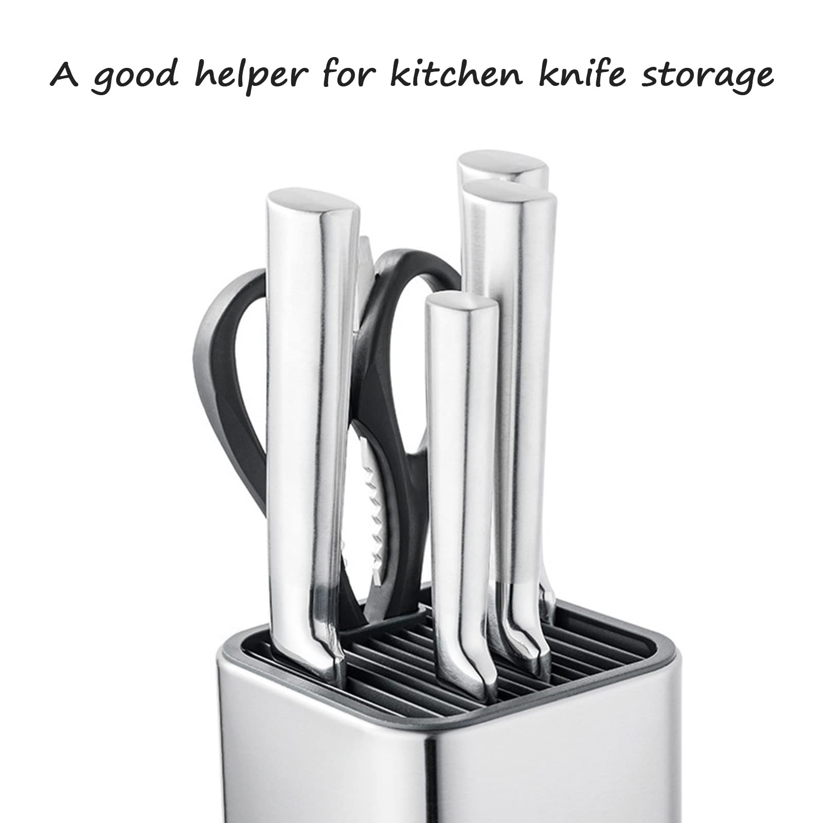 YTDTKJ Universal Knife Block Without Knife, Stainless Steel Knife Holder with Scissors Slots, Kitchen Knife Organizer, Modern Rectangular Design, Self-Draining Function