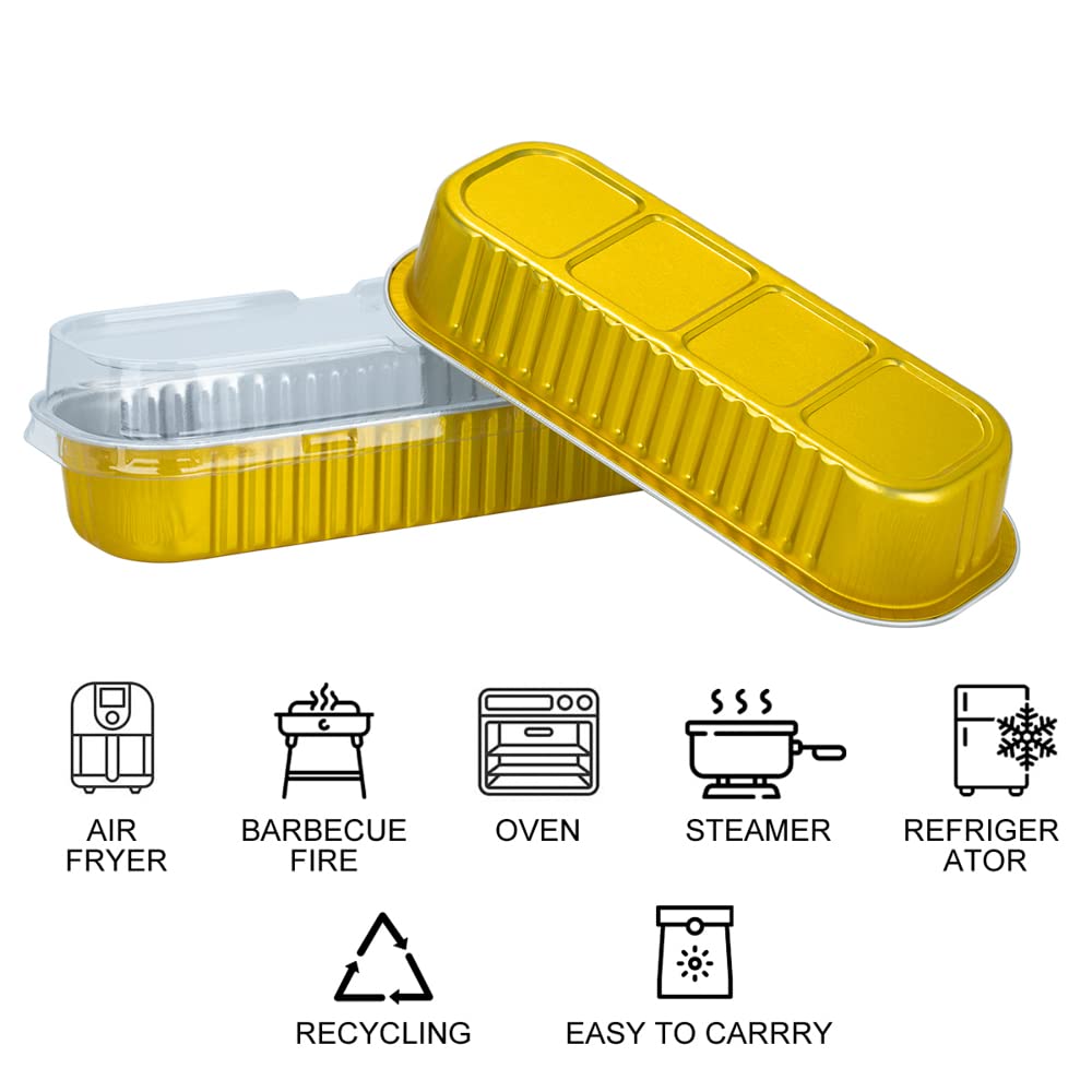 MOACOCK 100 Pack Aluminum Mini Loaf Pans, Aluminum Foil Pans with Lid, 6.8oz Disposable Rectangle Baking Containers Muffin Baking Tins Mini Cake Pans, Pans/Lids/Spoons (Blue)