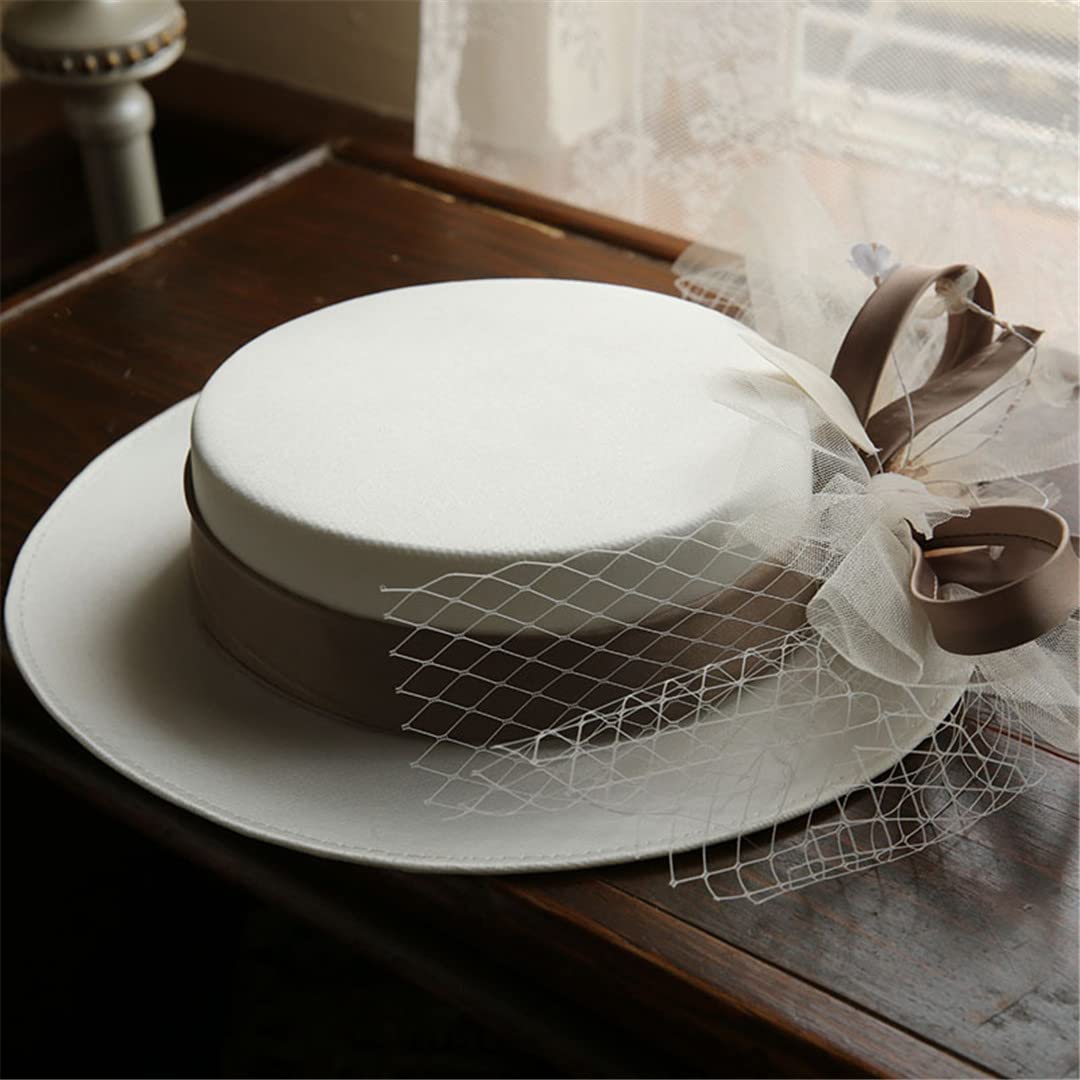Vintage Wedding Hat Ladies Bow Mesh Bridal Hat White Wedding Accessories Bridal Charming Wedding Hat M56-58cm