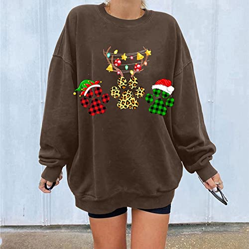 Women's Loose Casual Crewneck Sweatshirt Fashion Christmas Print Cute Pullover Autumn Long-Sleeved Comfortable Blouse