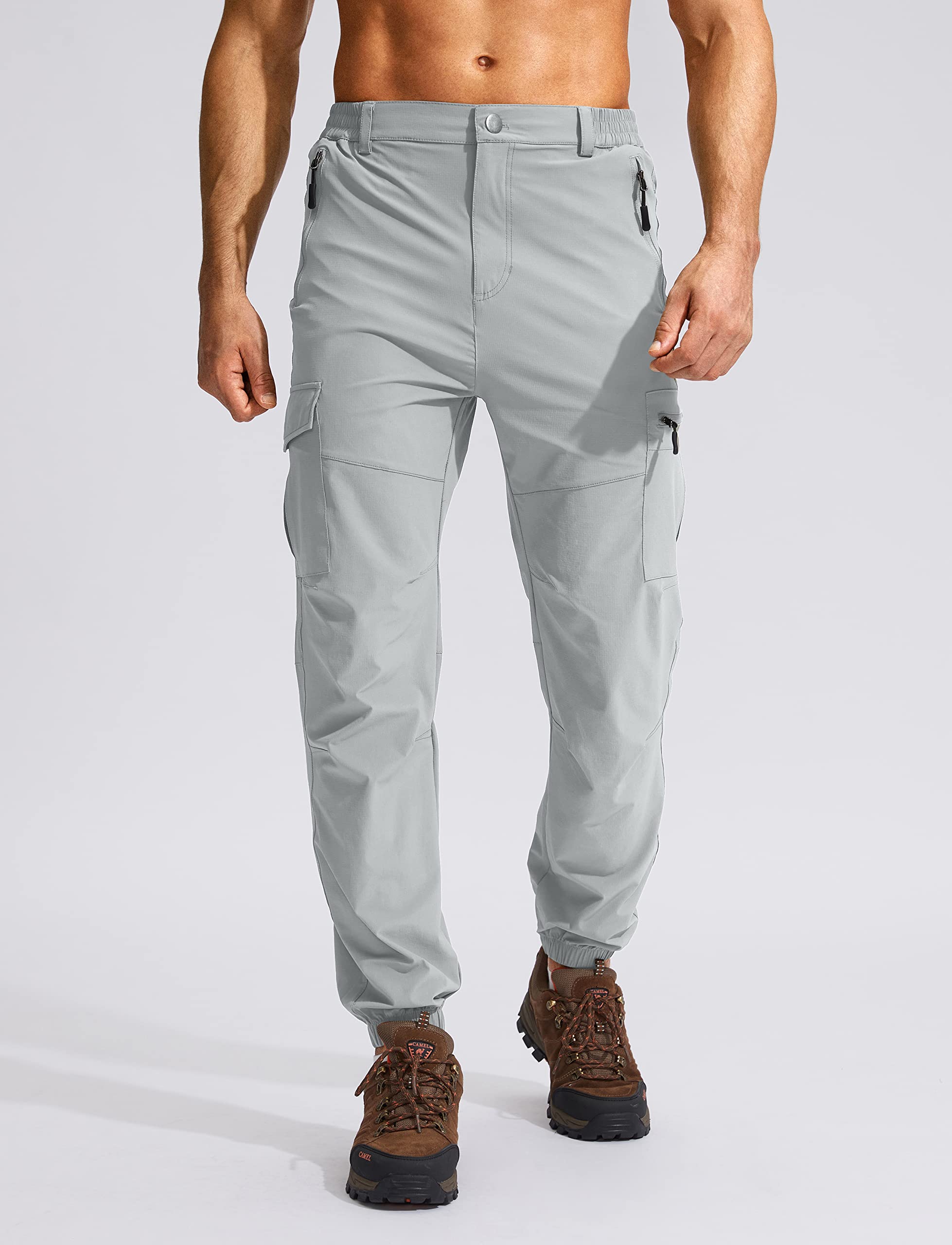 Viodia Men's Hiking Cargo Pants with 6 Pockets Ripstop Waterproof Stretch Joggers Pants for Men Golf Work Travel Light Grey