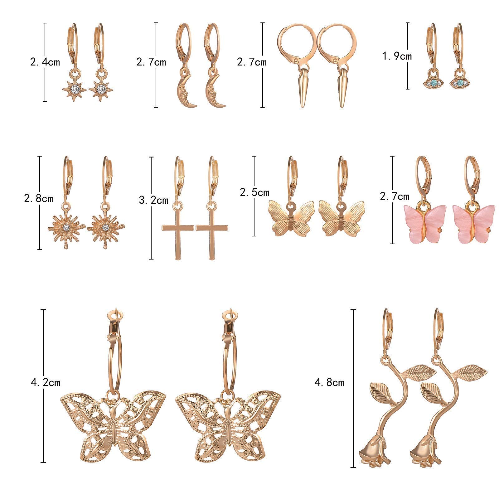 Small Hoop Earrings for Women, Funtopia 20 Pairs Mini Huggie Earrings Set with Charm, Cute Dangle Earrings