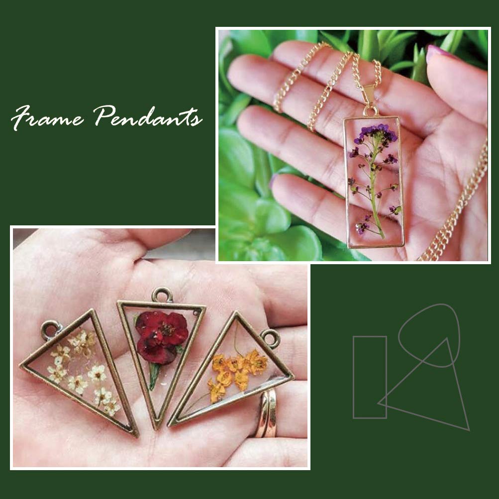 OBSEDE Open Bezel Pendants Charms Resin Molds for Jewelry Findings DIY Pressed Flower Frame Assorted Geometric Hollow Trays 30pcs