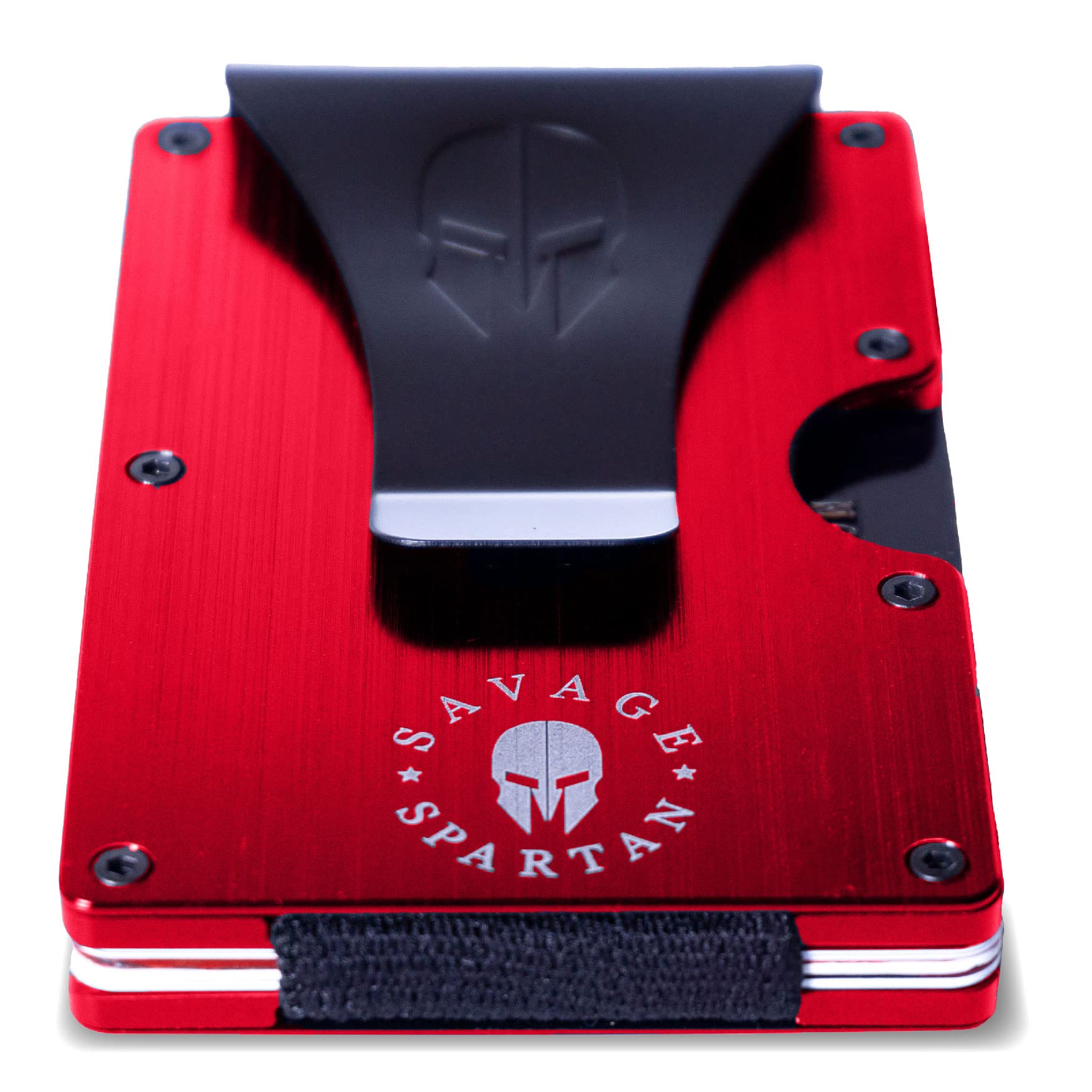 SAVAGE SPARTAN Tactical Wallet | Slim Minimalist RFID Blocking Aluminum Metal Credit Card Holder with Money Clip for Men (Red)