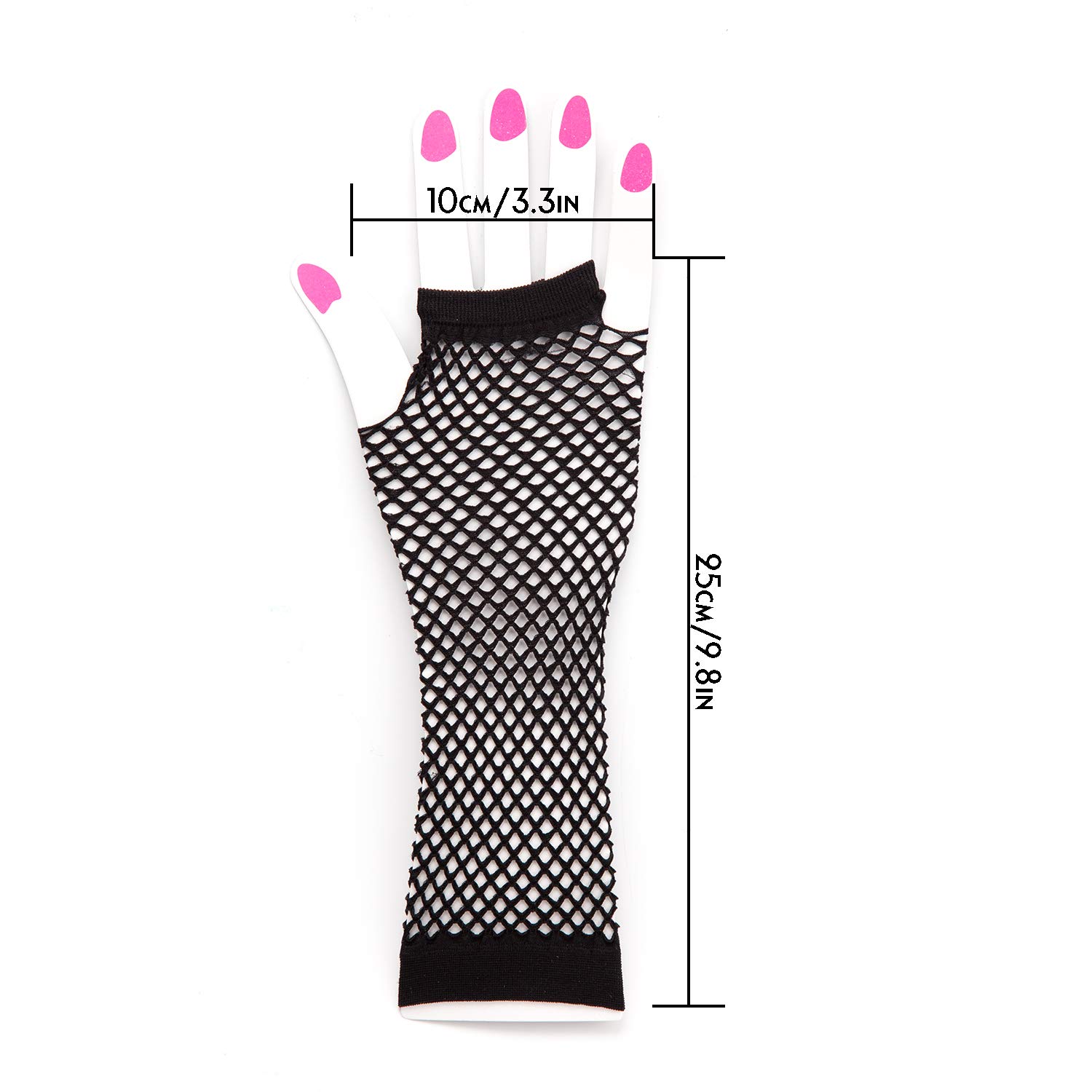 SAVITA Black Long Fishnet Gloves for 80s Costume Evening Party Supplies (Pack of 2)