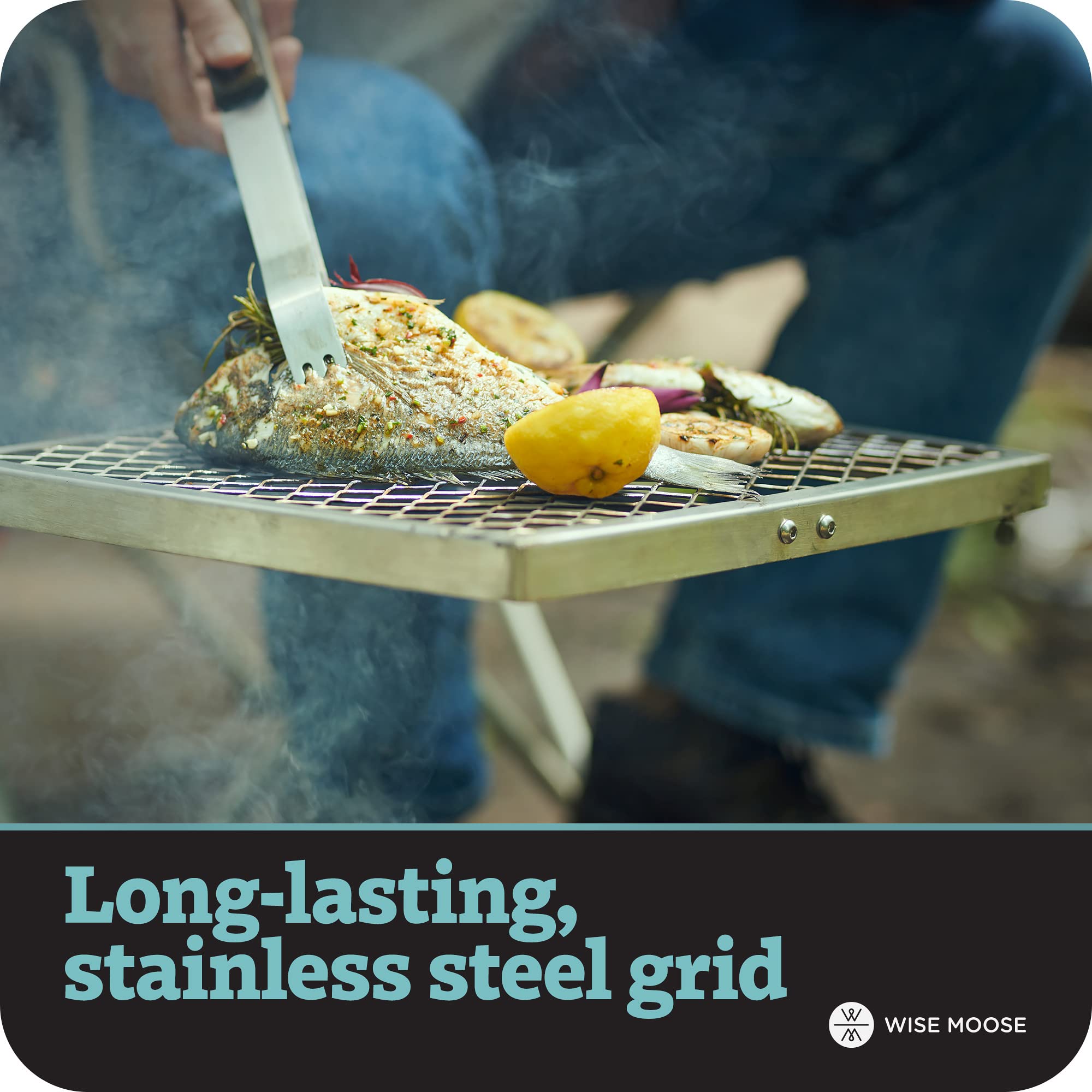 WISE MOOSE Campfire Grill Grate Over Fire Pit - Fire Pit Grill Grate Over Fire Pit, Campfire Cooking Grate, Campfire Grill Adjustable, Firepit Grill Rack Tripod, Campfire Grate Over Fire Pit Camp Fire