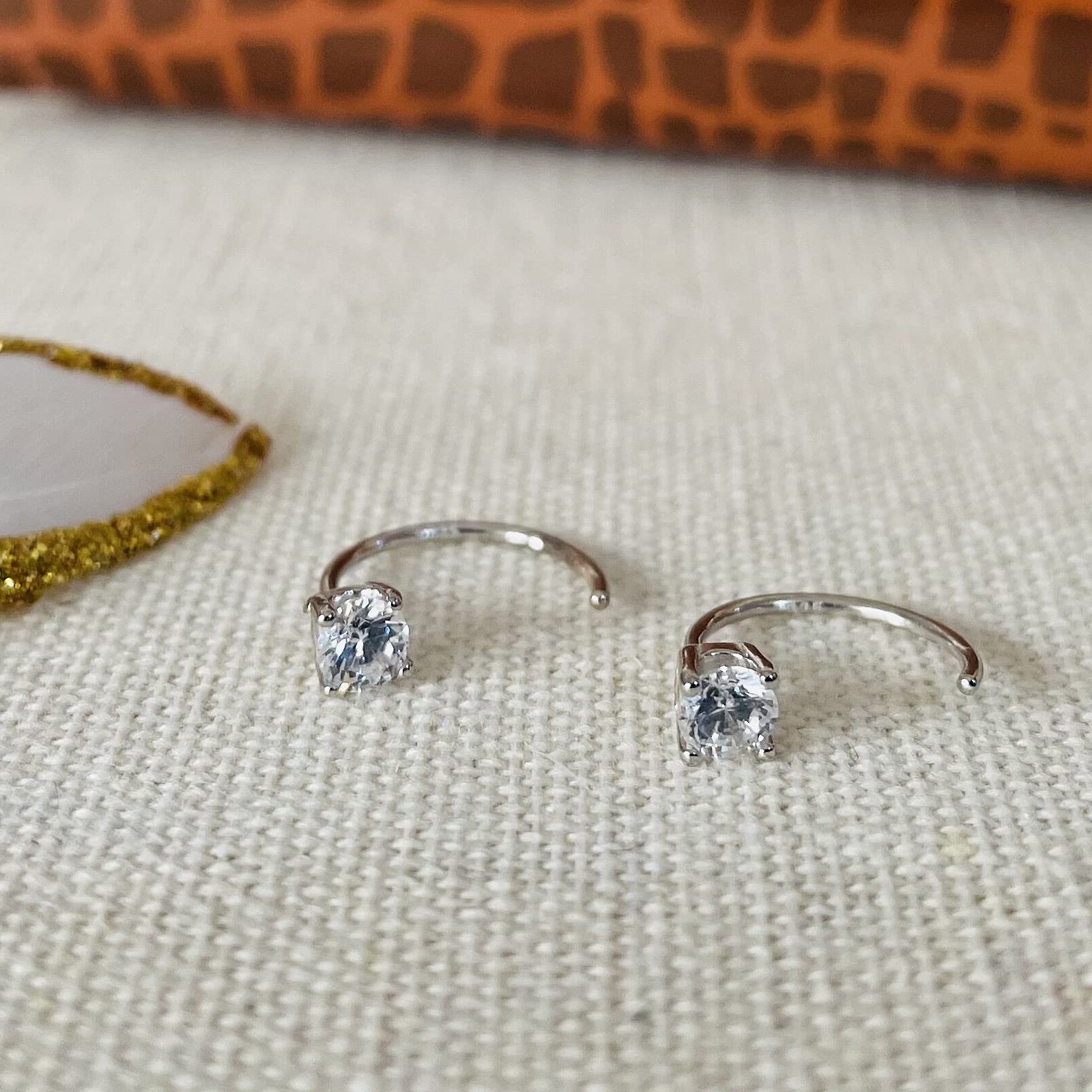 Small Huggie Hoop Earrings, Half Hoops CZ Cubic Zirconia Rhinestone White Gold Plated Sterling Silver Hoop Earrings for Women Gift