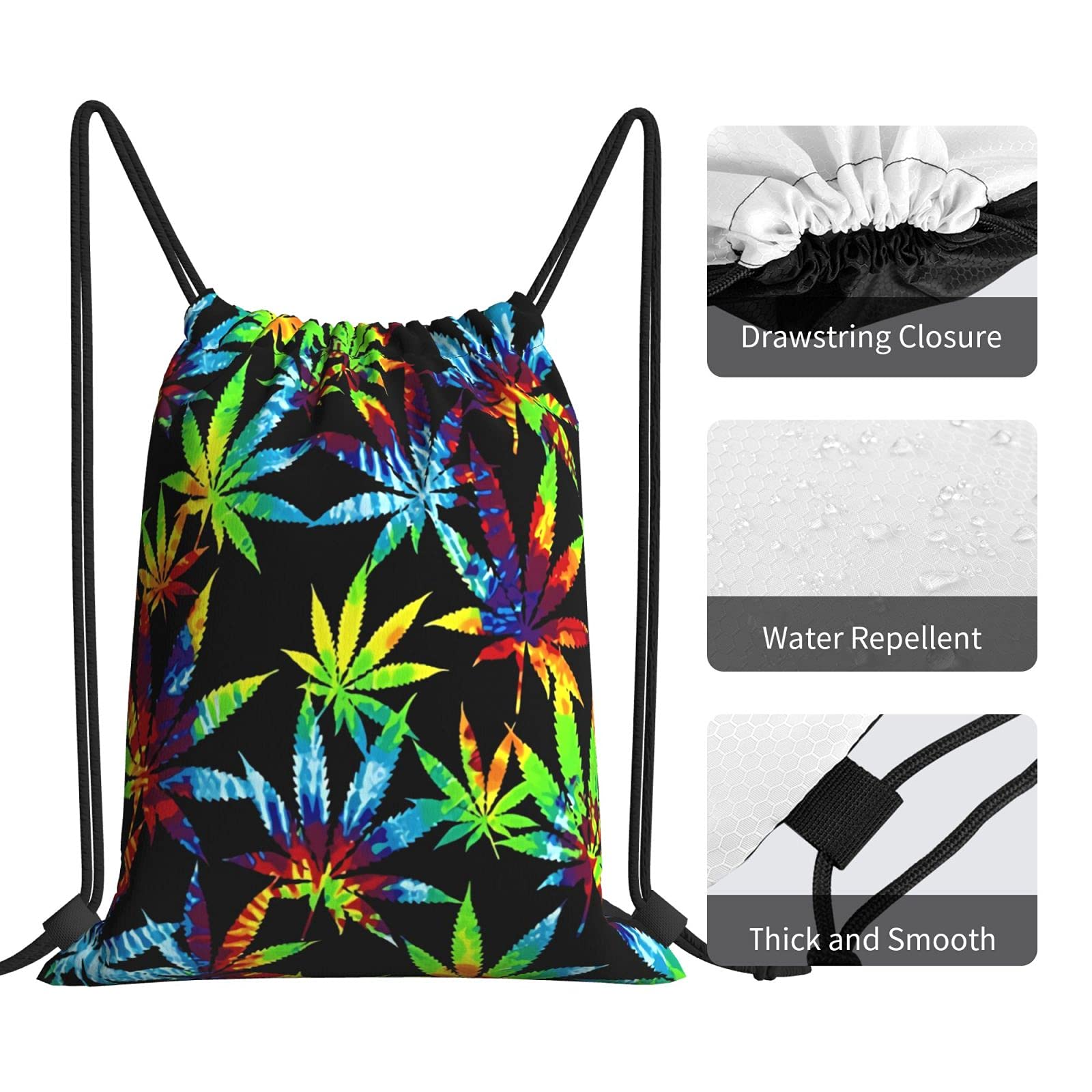 Tie Dye Weed Drawstring Backpack Bag Sport Gym Sackpack Waterproof Cinch Bags for Workout Yoga Beach Travel Camping