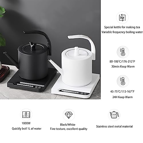 Smart Electric Kettle 1.0L with 7-Temp Control, Tea Maker, 0.5-24h Keep Warm, Stainless Steel Water Boiler, Ultra Fast Boiling Hot Water Kettle for Pour-Over Coffee/Tea/Oatmeal, 1000W,Matte Black