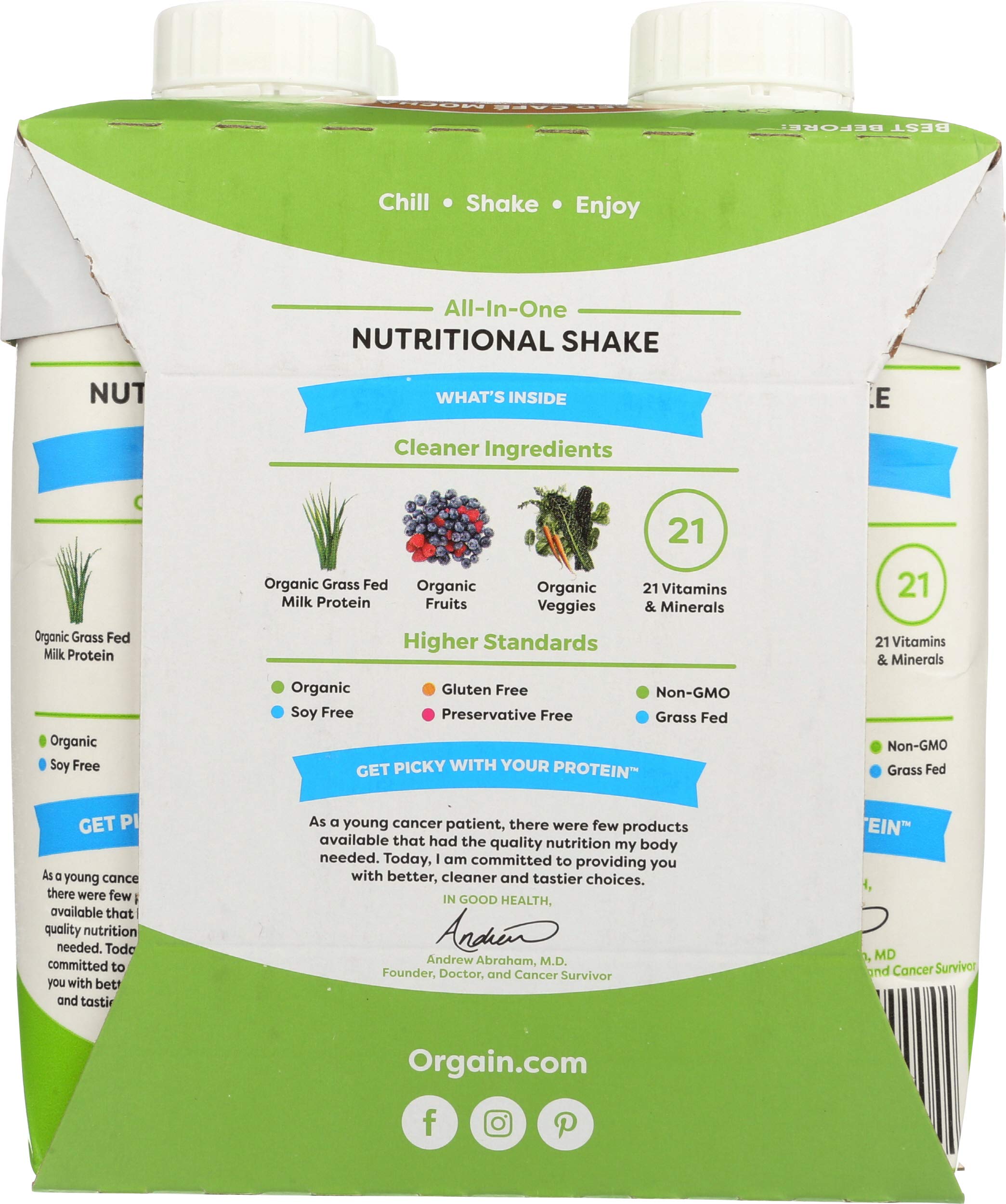 Orgain, Nutri Shake Iced Cafe Mocha Organic, 11 Fl Oz, 4 Pack
