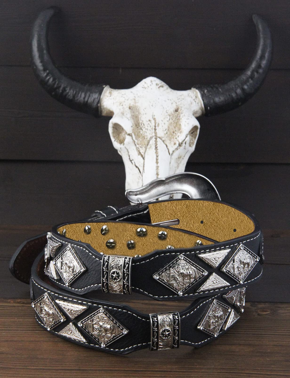 URAMAN Mens Western Belt Cowboy Country Concho Leather Belt for Jeans Pants Rodeo