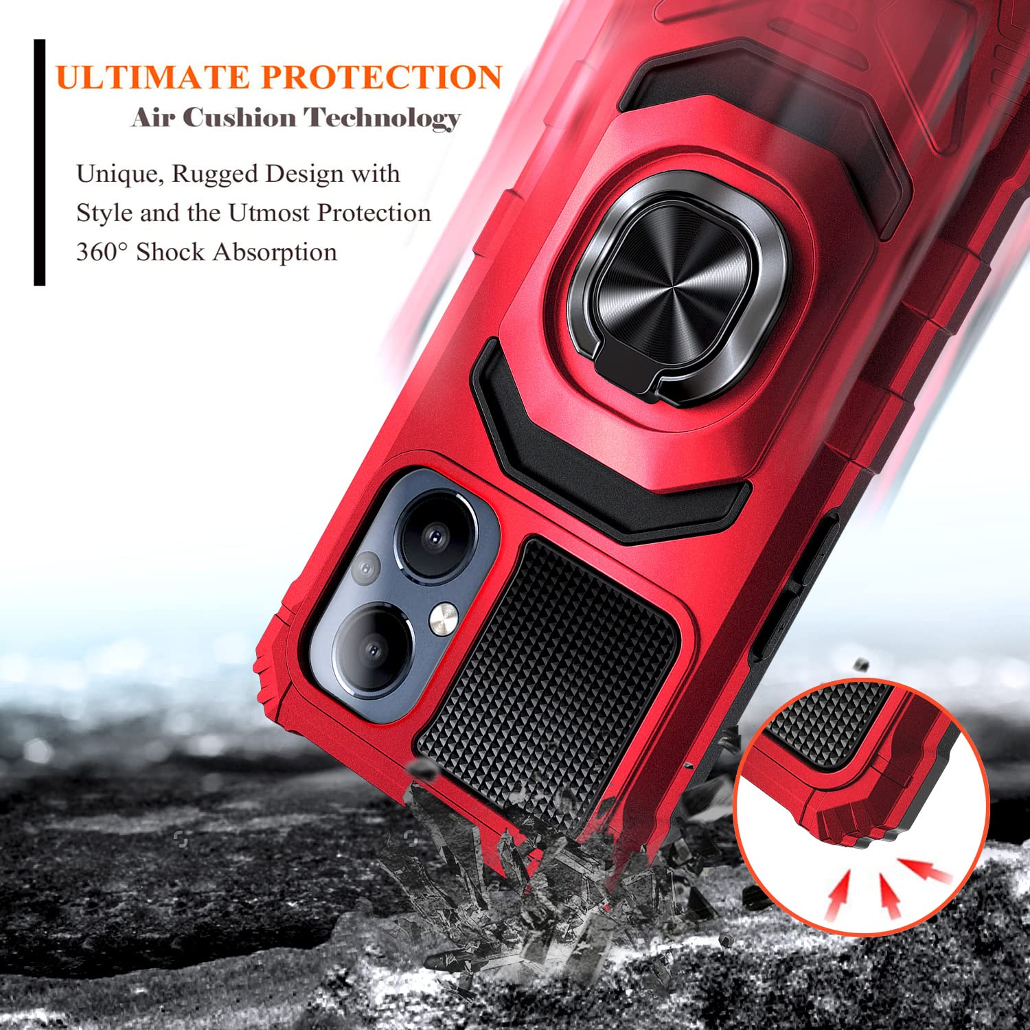 NZND Case for OnePlus Nord N20 5G with Tempered Glass Screen Protector (Maximum Coverage), Heavy-Duty Cover Case [Military-Grade] Full-Body Protective, Magnetic Car Ring Holder (Black)