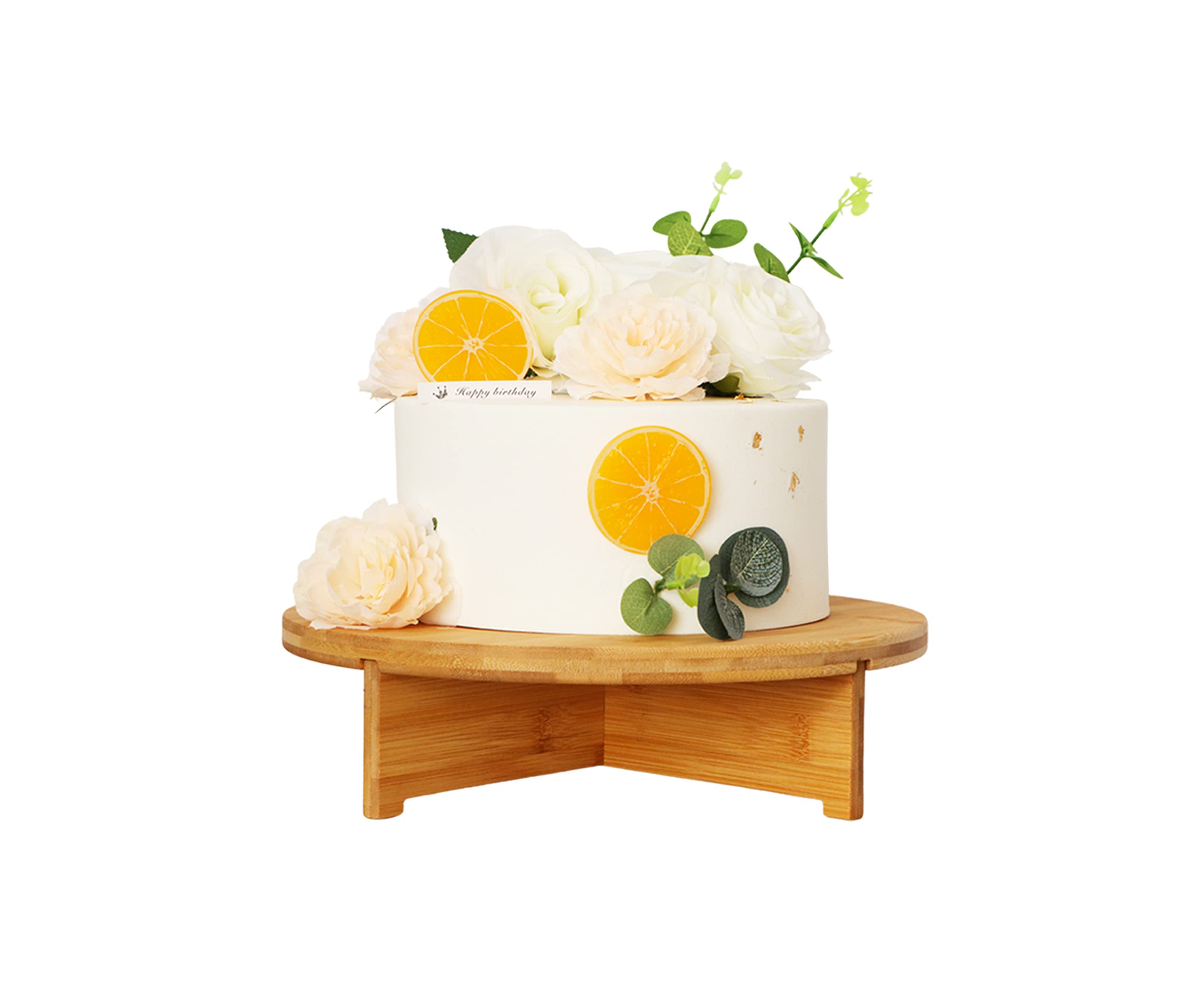 VSUINGO Bamboo Cake Stand, 12 Inch Round Cake Plate, Dessert Stand, Cupcake Stand with Detachable Base, Decorating Cake Holder