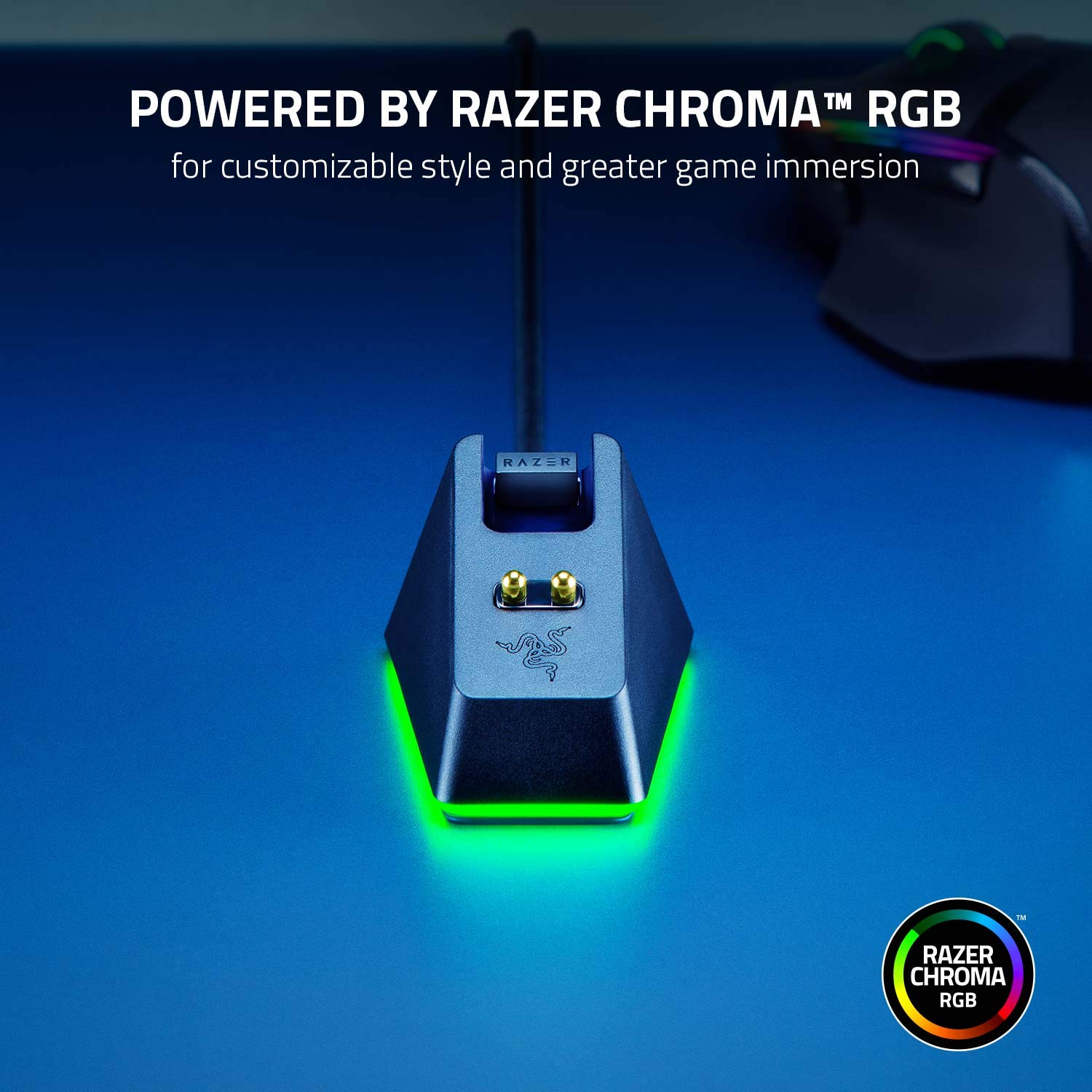 Razer Mouse Charging Dock Chroma: Magnetic Dock with Charge Status RGB Lighting - Anti-Slip Gecko Feet - Powered by Razer Chroma - Classic Black
