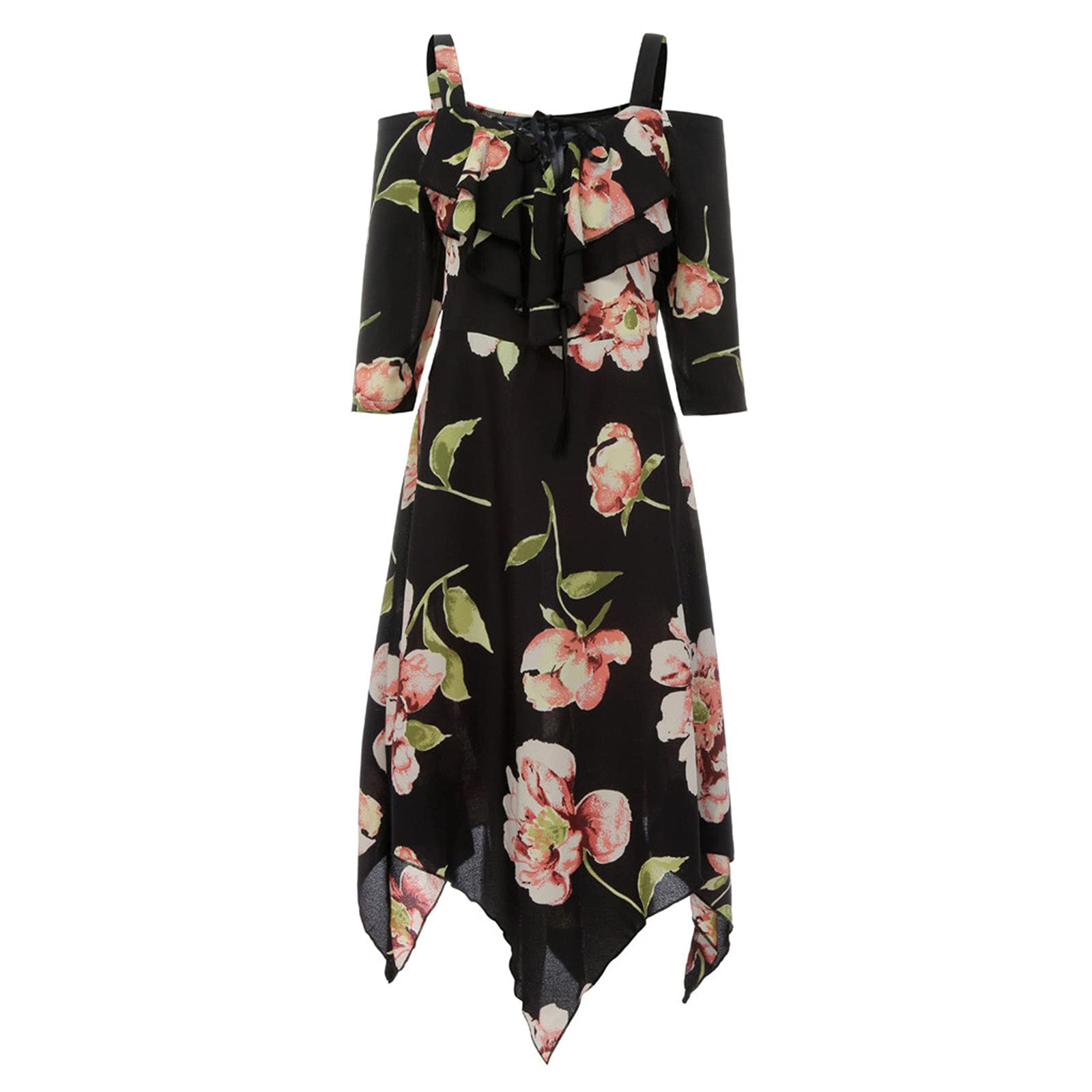Women's Plus Size Dresses Summer Boho Beach Vacation Dress Off Shoulder Lace Up Maxi Dress Floral Flowy Long Dress