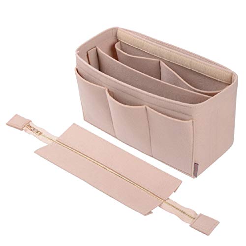 Purse Organizer Insert,Felt Bag Organizer with NEW Detachable Zipper cover, fits, St Lious, Tote and handbag shaper (Medium for St Louis PM, Beige)