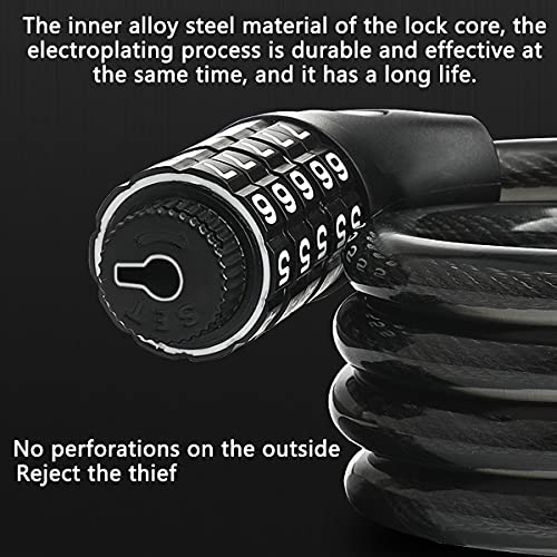 UFFD Bike Lock Cable,4 Feet High Security 5 Digit Resettable Combination Coiling Bicycle Cable Lock,Bike Cable Lock for Bicycle Outdoo (Color : Pink, Size : 125CM)