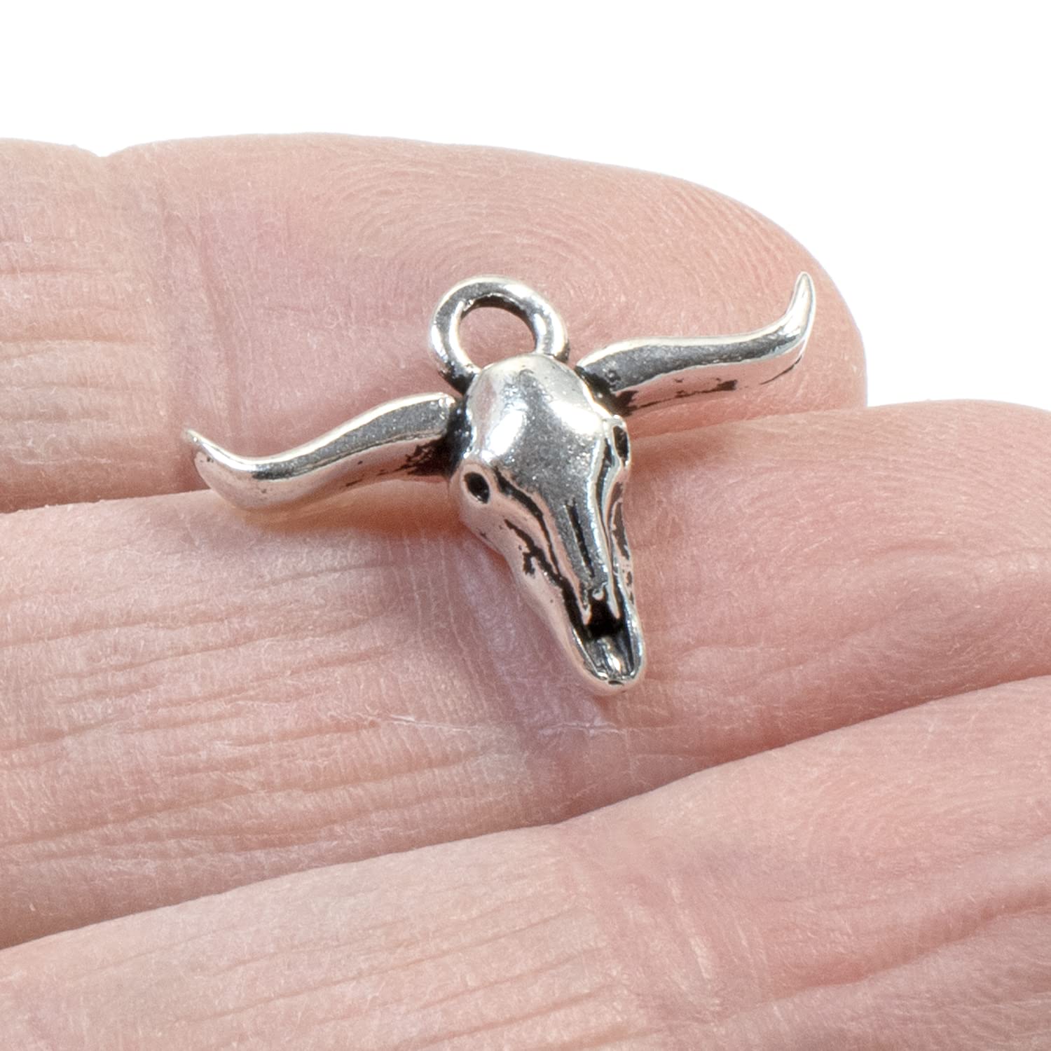 TierraCast Silver Longhorn Steer Skull Charms, Southwestern Pendant 5/Pkg