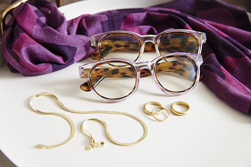 Peepers by PeeperSpecs Women's Olympia Round Blue Light Blocking Reading Glasses, Clear/Tokyo Tortoise, 50 + 3
